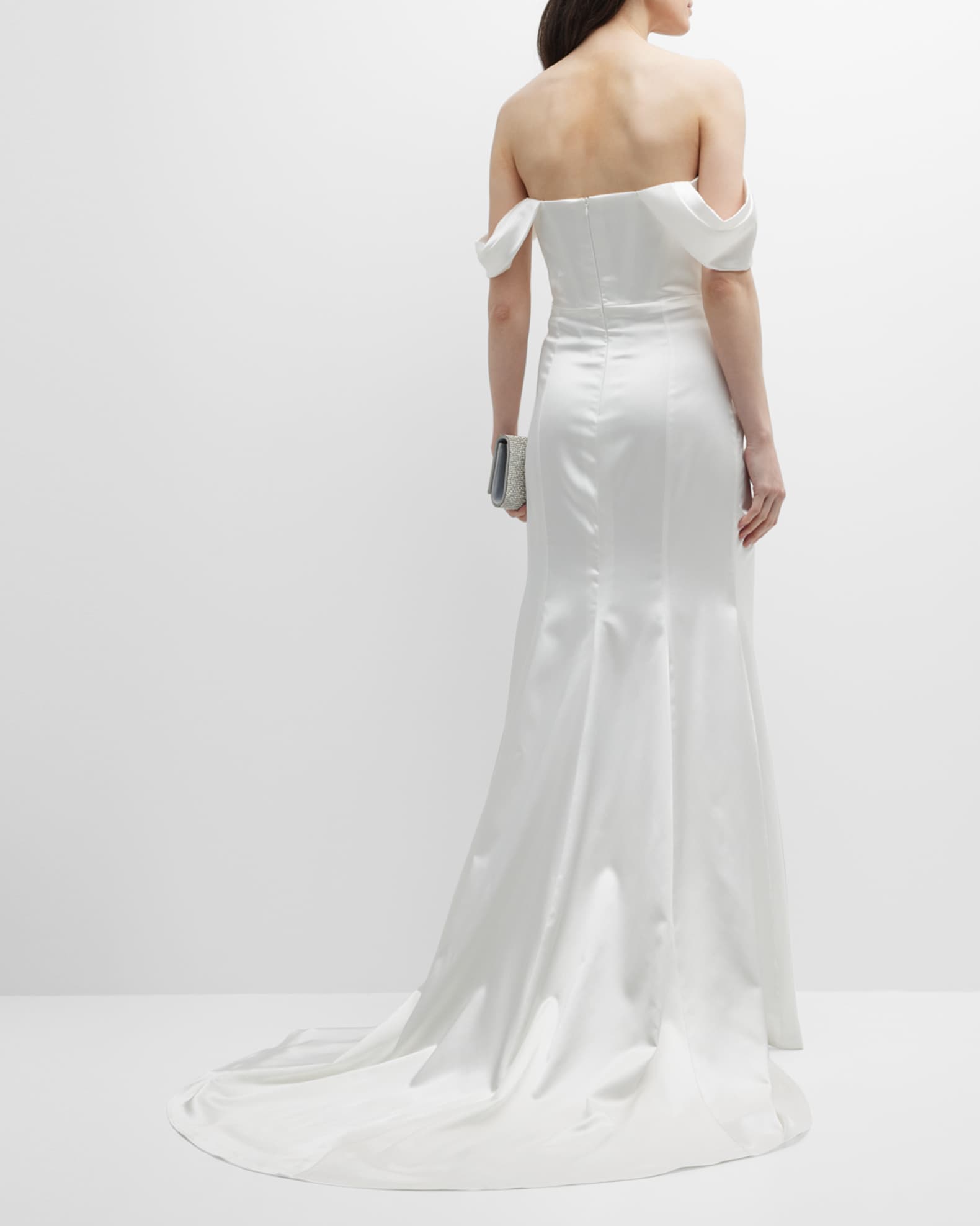 GIGII'S Rosario Ruched Off-Shoulder Satin Gown | Neiman Marcus