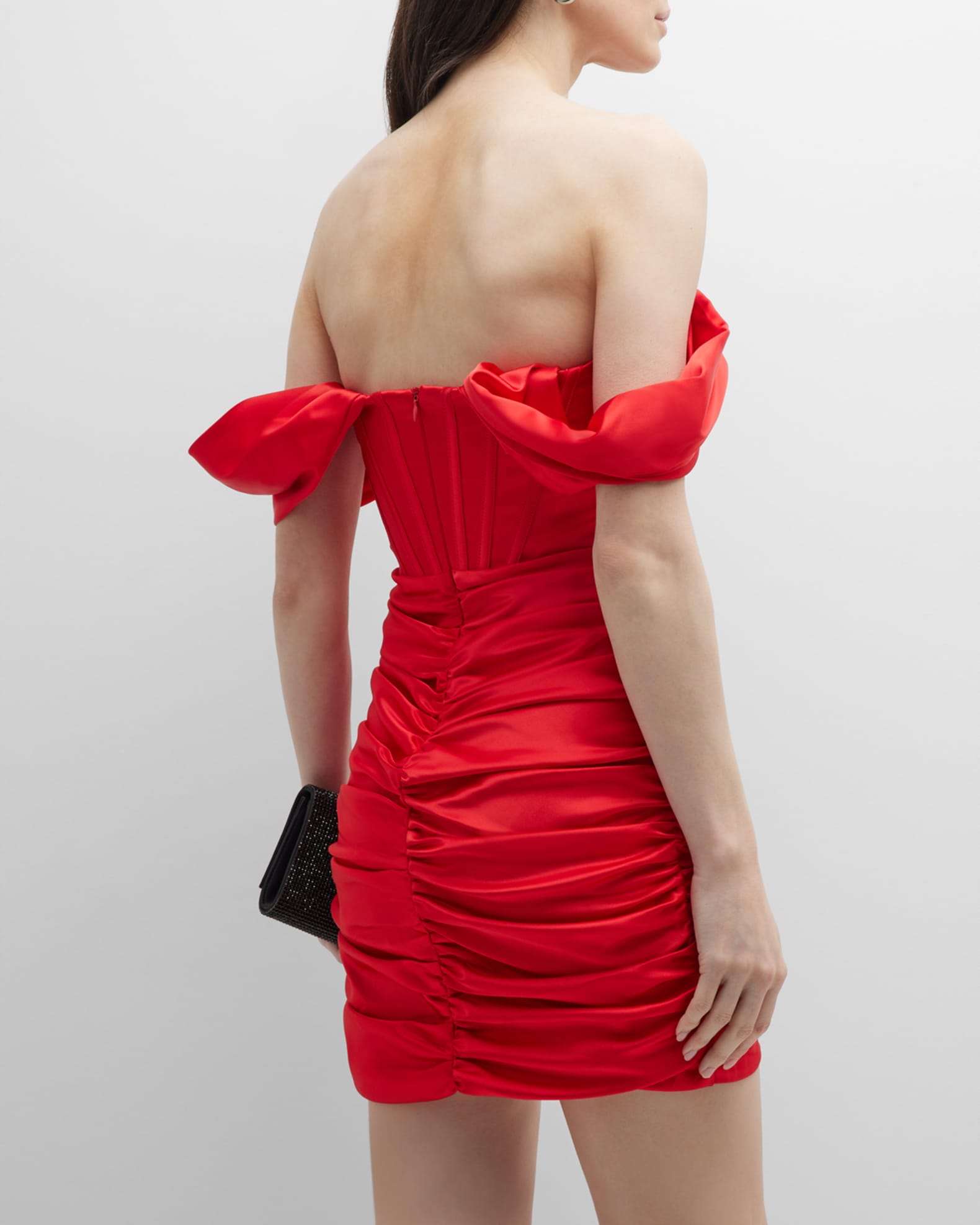GIGII'S Lydia Off-Shoulder Ruched Satin Mini Dress | Neiman Marcus