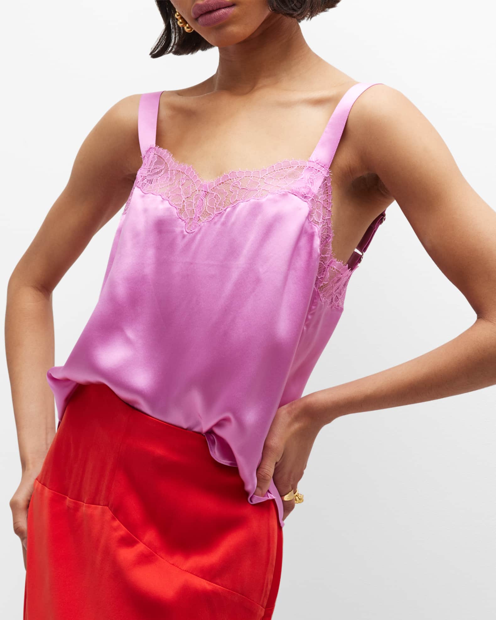 Cami NYC Seraphina Lace-Trim Silk Cami | Neiman Marcus