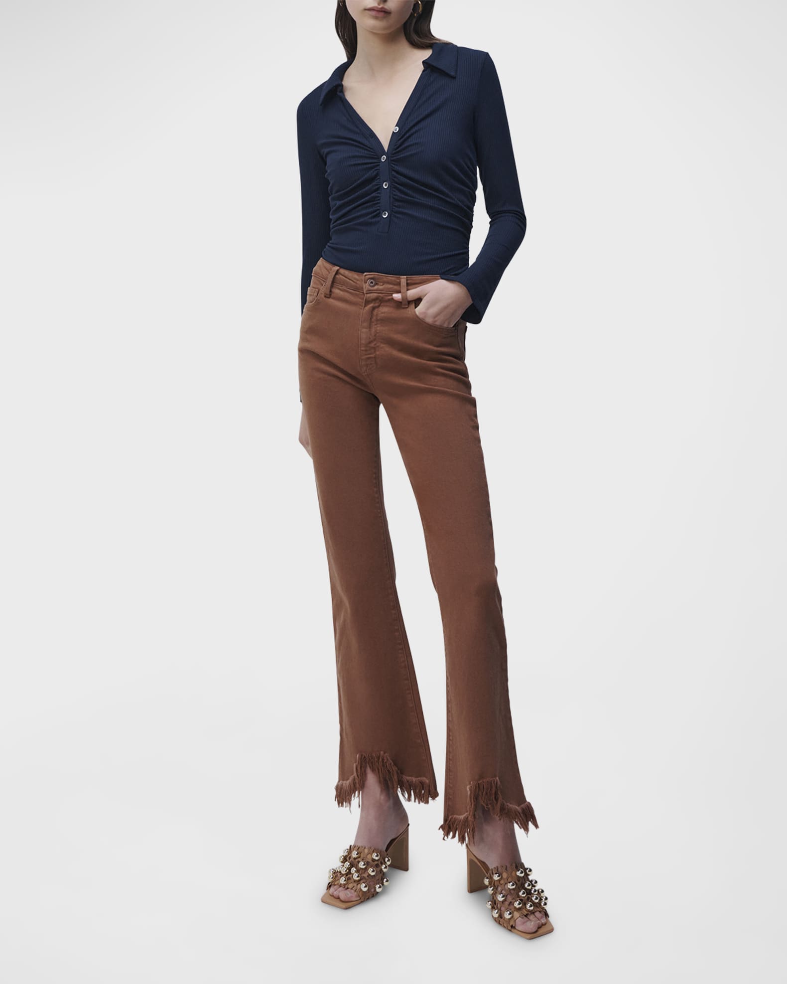 SIMKHAI Allen Marled Shaping Rib Polo Bodysuit | Neiman Marcus