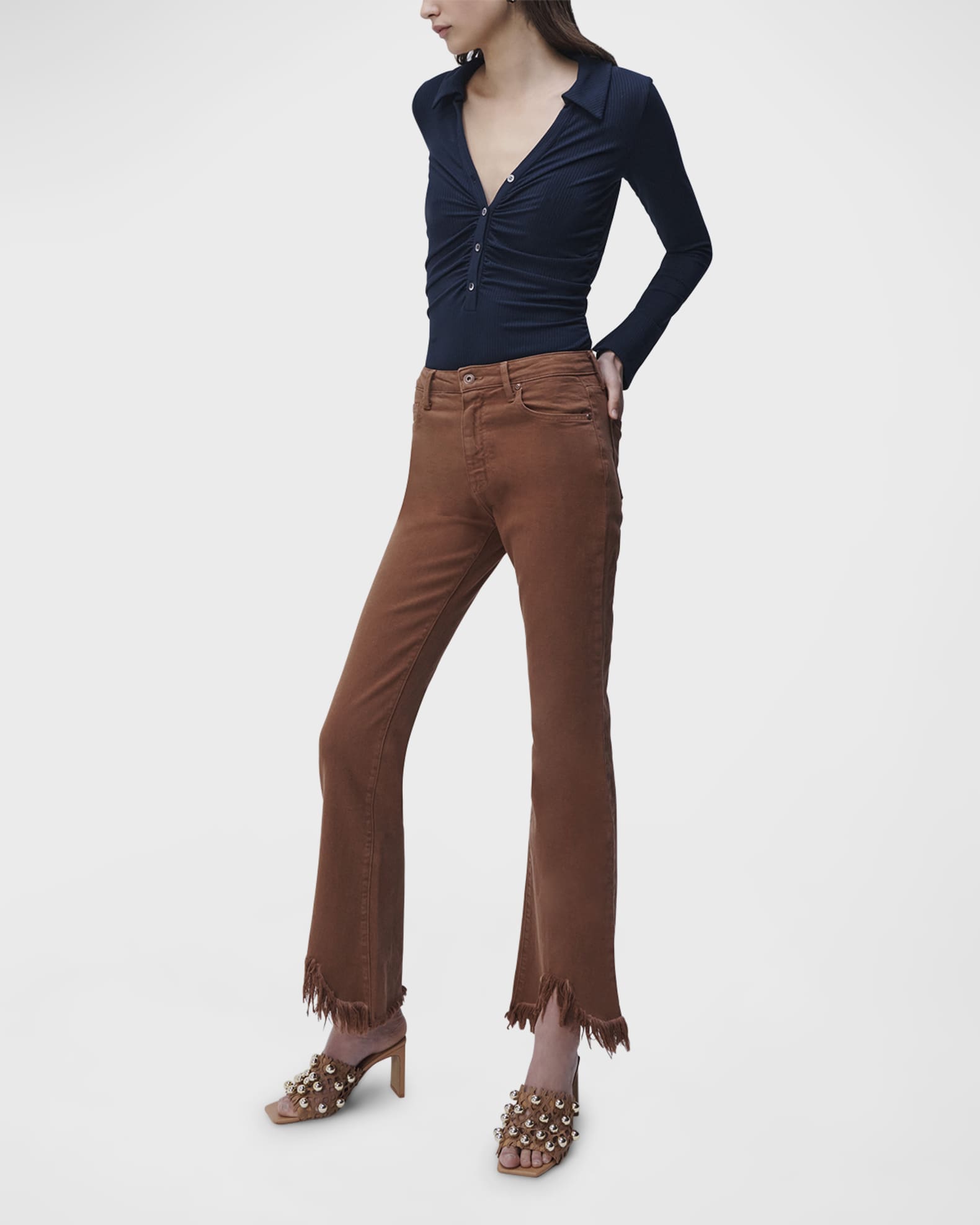 SIMKHAI Allen Marled Shaping Rib Polo Bodysuit | Neiman Marcus