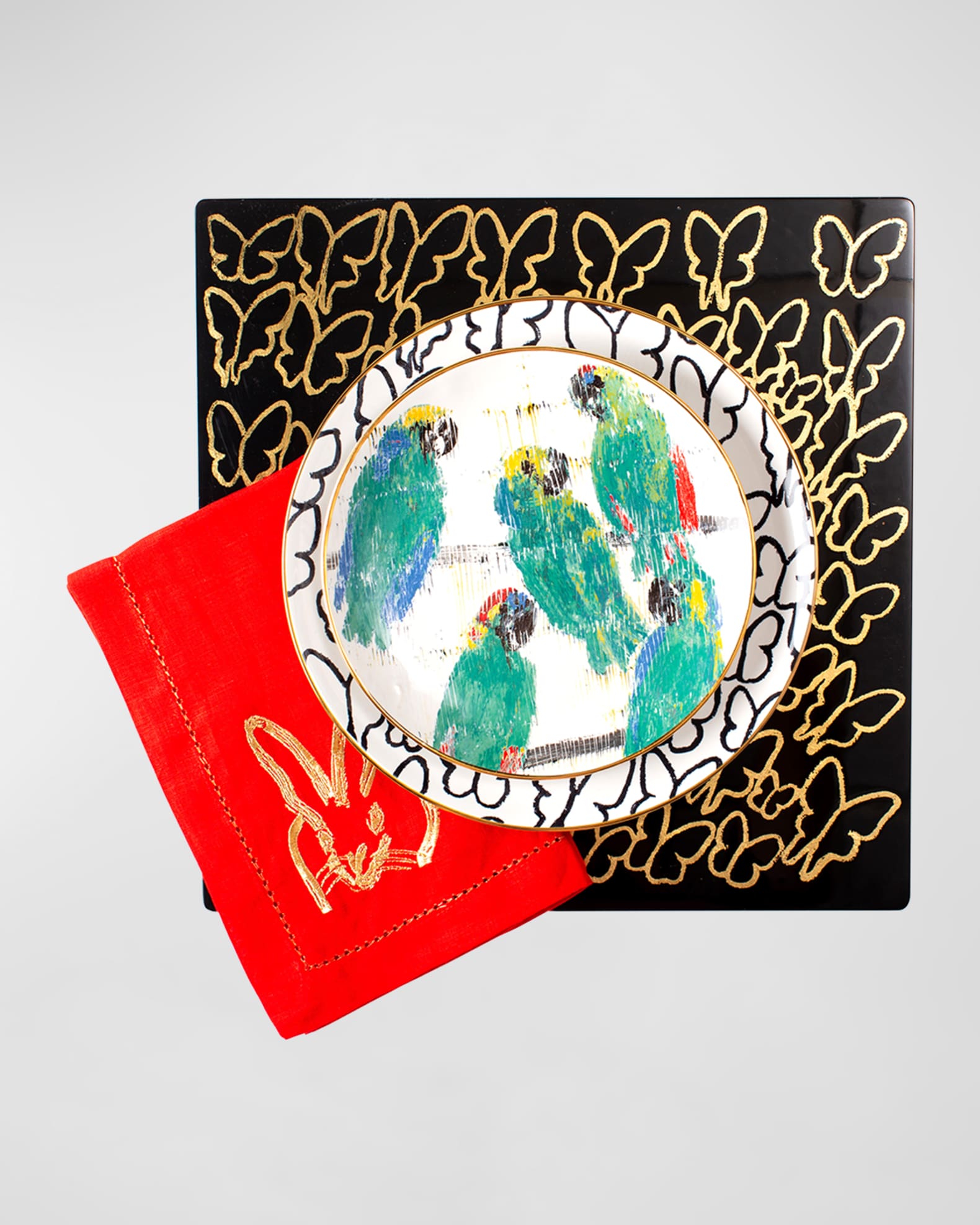 Hunt Slonem Midnight Butterflies Square Lacquer Placemat | Neiman Marcus