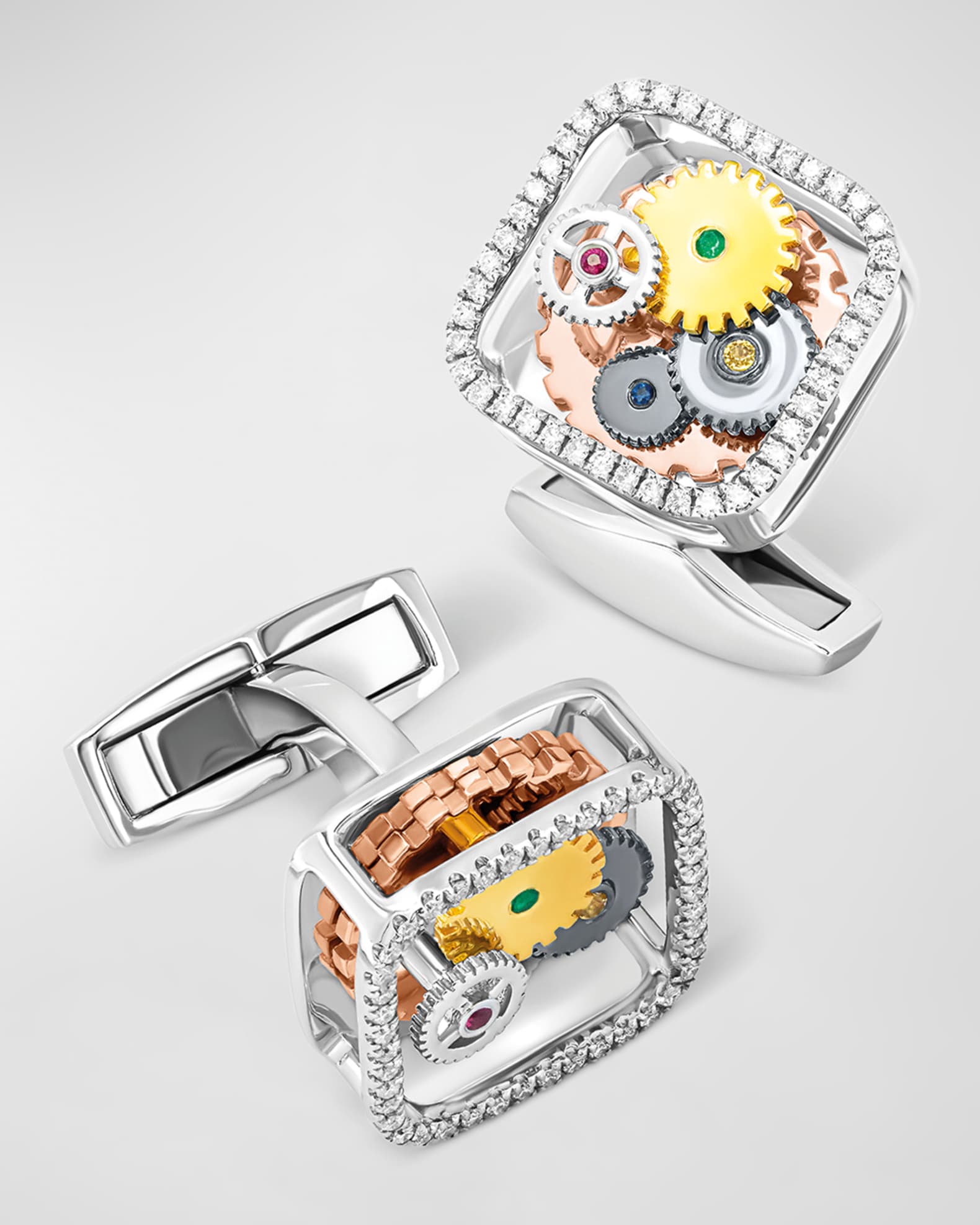 Tateossian Men's Diamond and Gemstone Mechanical Gear Cufflinks ...