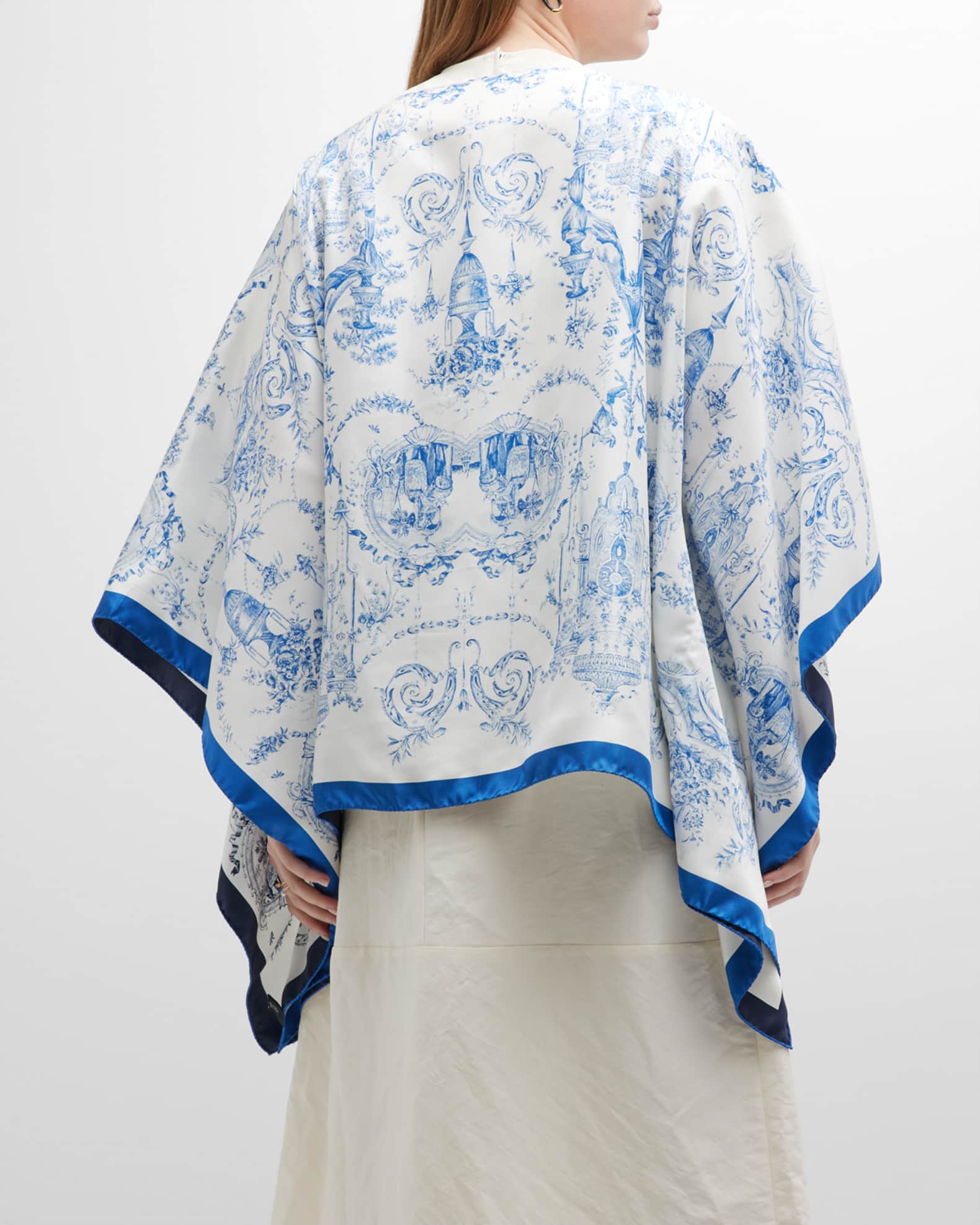 Rani Arabella Toile Double-Sided Silk Poncho | Neiman Marcus