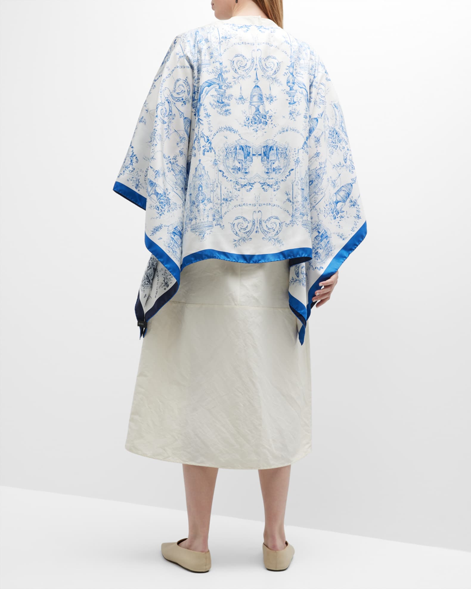 Rani Arabella Toile Double-Sided Silk Poncho | Neiman Marcus
