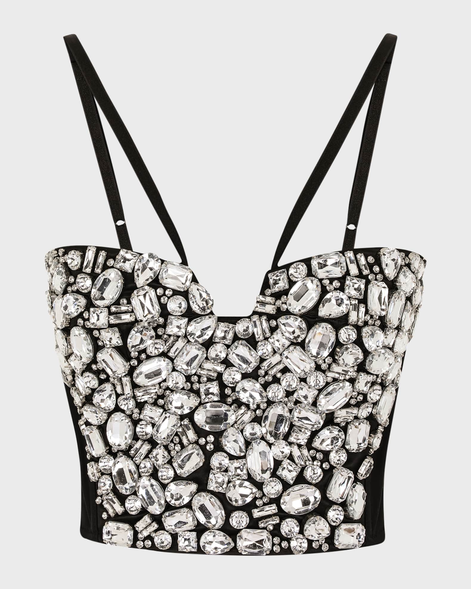 Dolce&Gabbana Cropped Crystal Bustier Top | Neiman Marcus