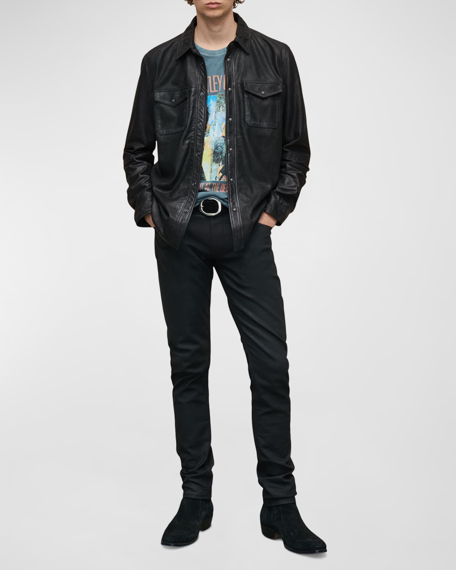 John Varvatos Men's Lionell Leather Overshirt | Neiman Marcus