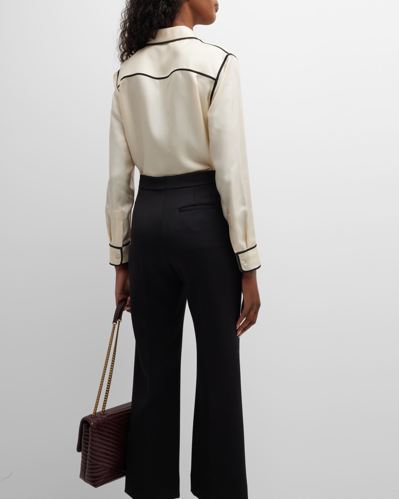 Tory Burch Brigitte Two-Tone Button-Down Silk Shirt | Neiman Marcus