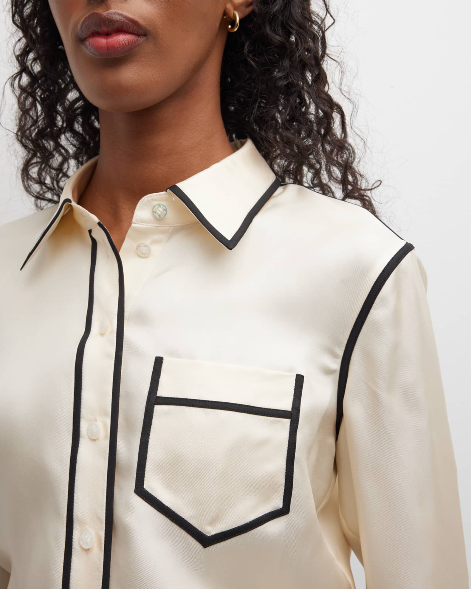 Tory Burch Brigitte Two-Tone Button-Down Silk Shirt | Neiman Marcus