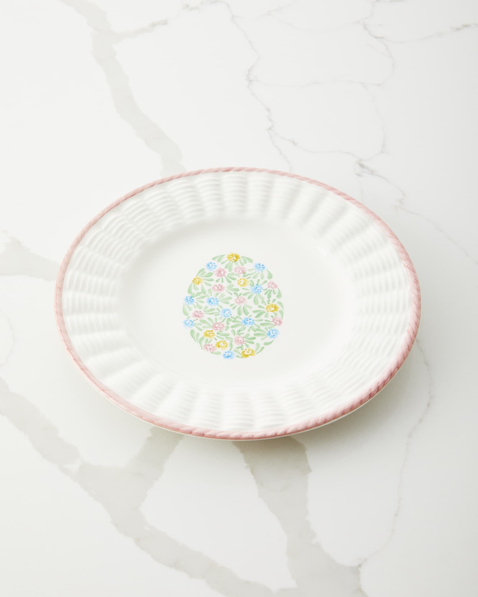 Neiman Marcus Wicker Dessert Plate with Floral Egg Design | Neiman Marcus