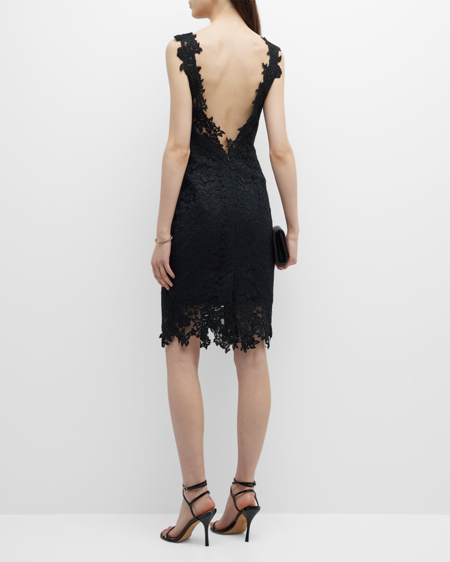 Romona Keveza Floral Lace Open-Back Cocktail Dress | Neiman Marcus