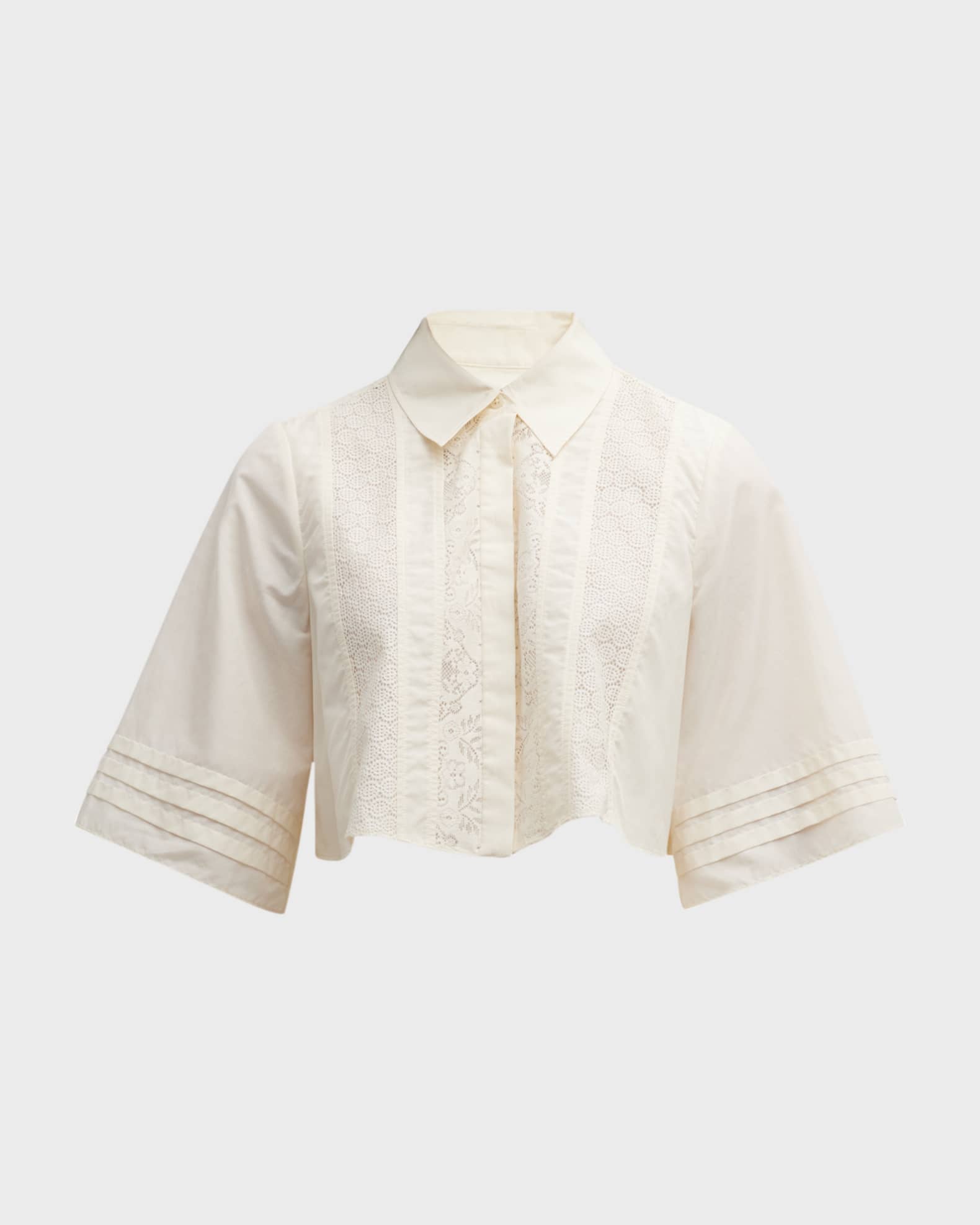 Jason Wu Cropped Lace-Front Button-Down Shirt | Neiman Marcus
