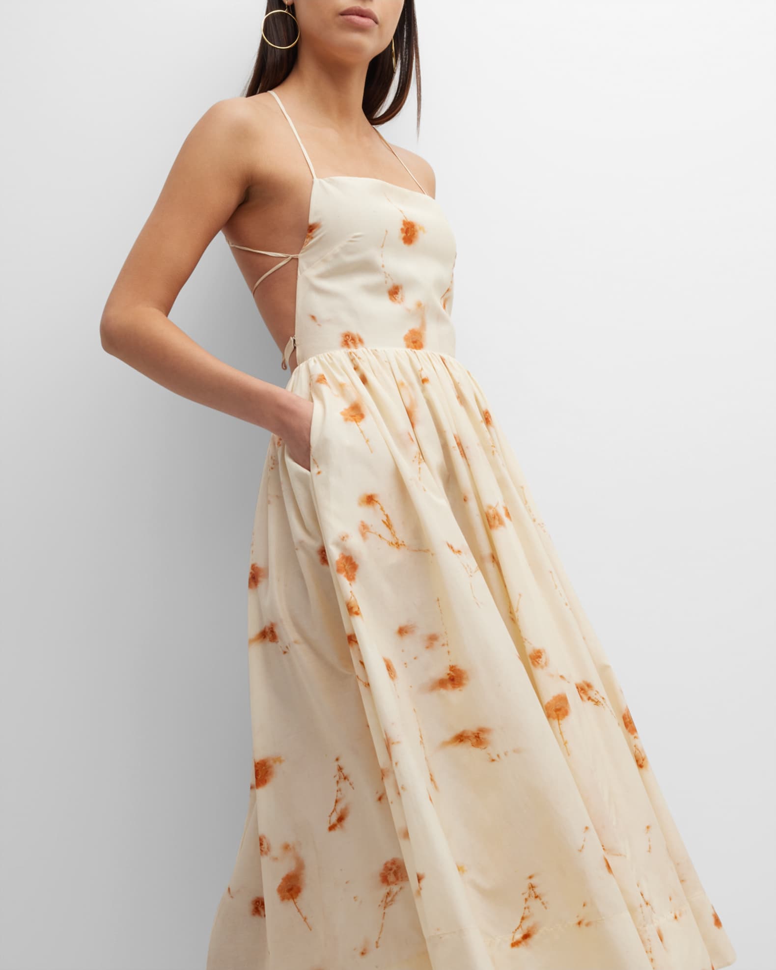 Jason Wu Strappy Floral-Print Apron Midi Dress | Neiman Marcus