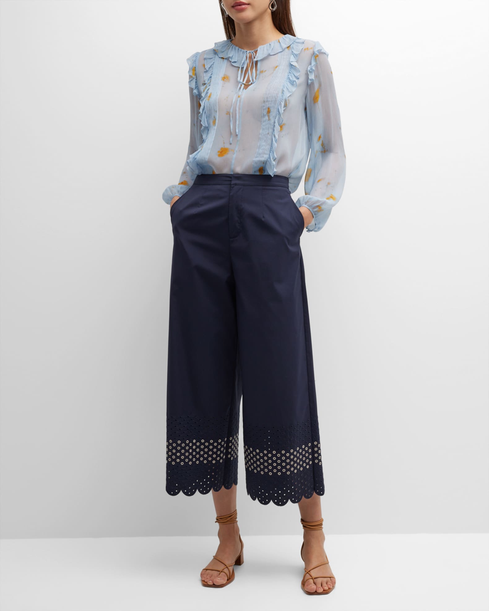 Jason Wu Floral-Print Keyhole Ruffle Silk Blouse | Neiman Marcus