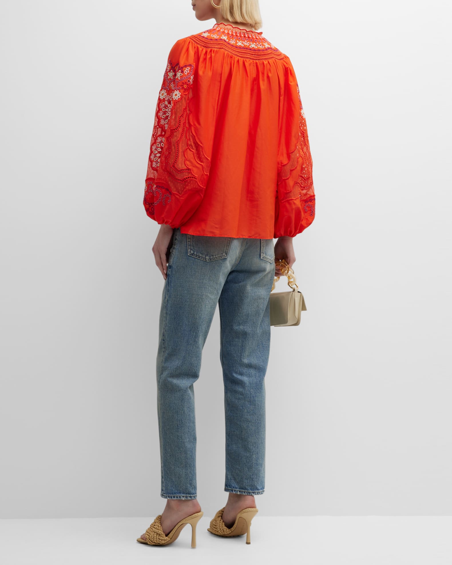 Kobi Halperin Blythe Floral-Embroidered Blouson-Sleeve Blouse | Neiman ...
