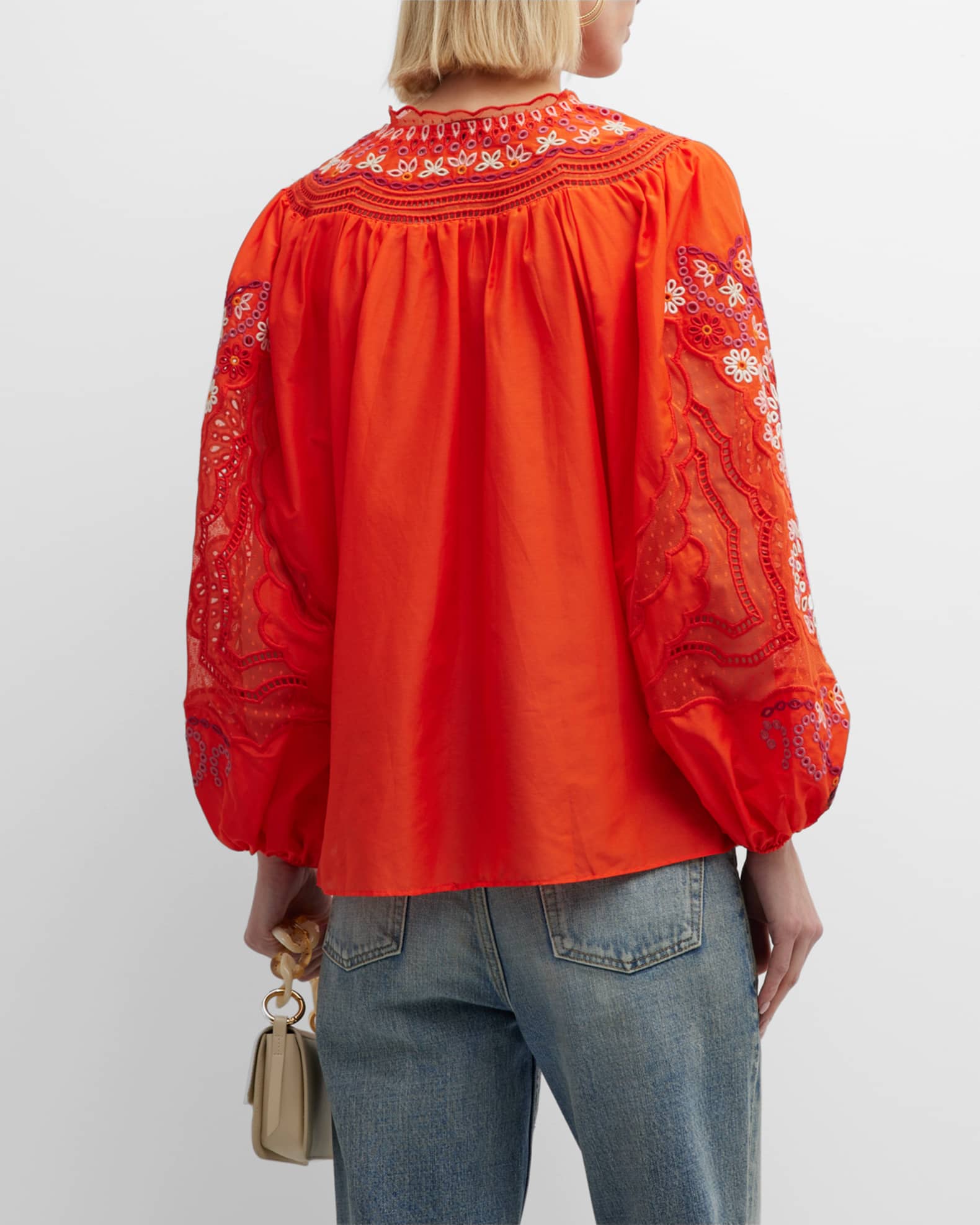 Kobi Halperin Blythe Floral-Embroidered Blouson-Sleeve Blouse | Neiman ...