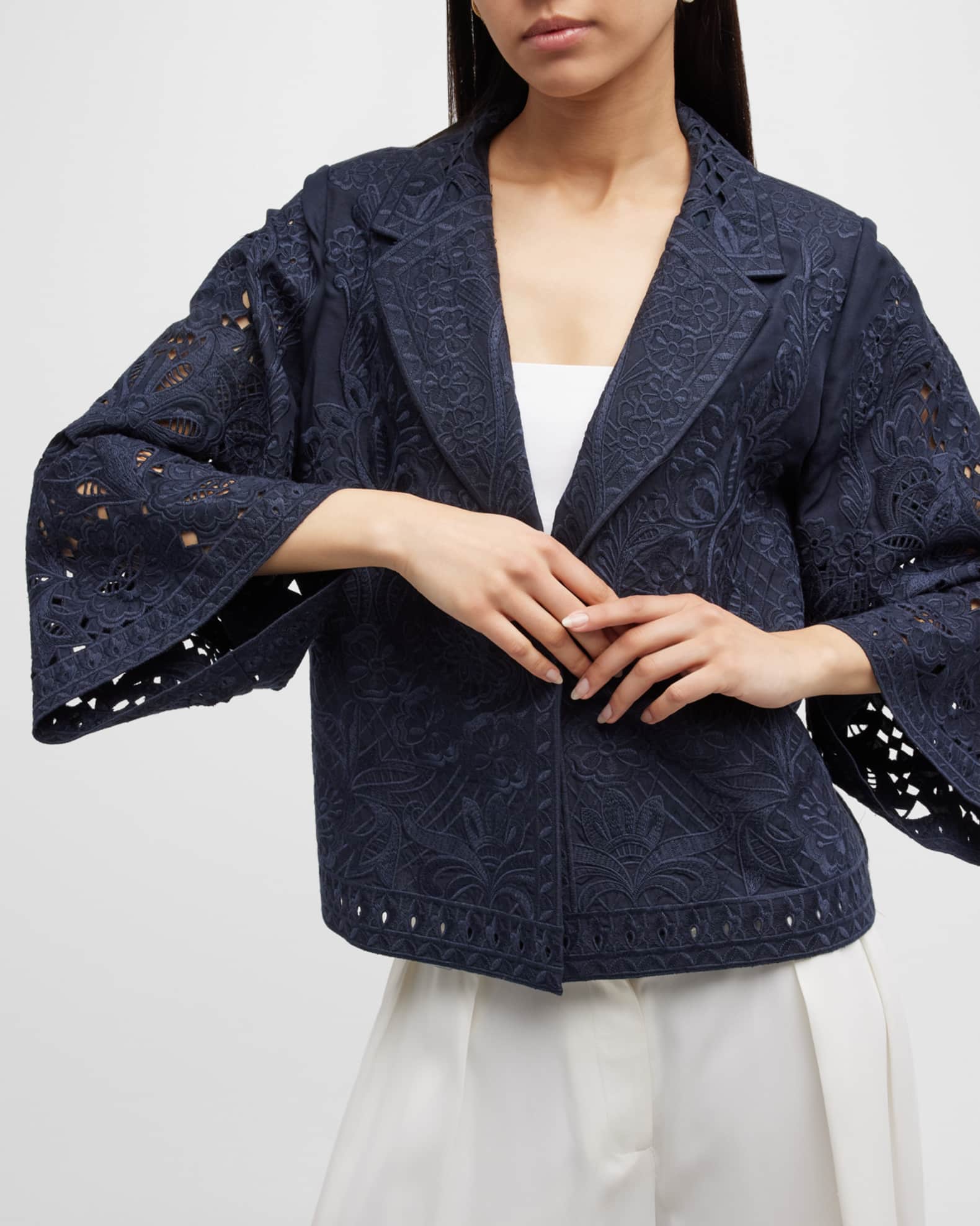 Kobi Halperin Pryce Floral-Embroidered Eyelet Jacket | Neiman Marcus