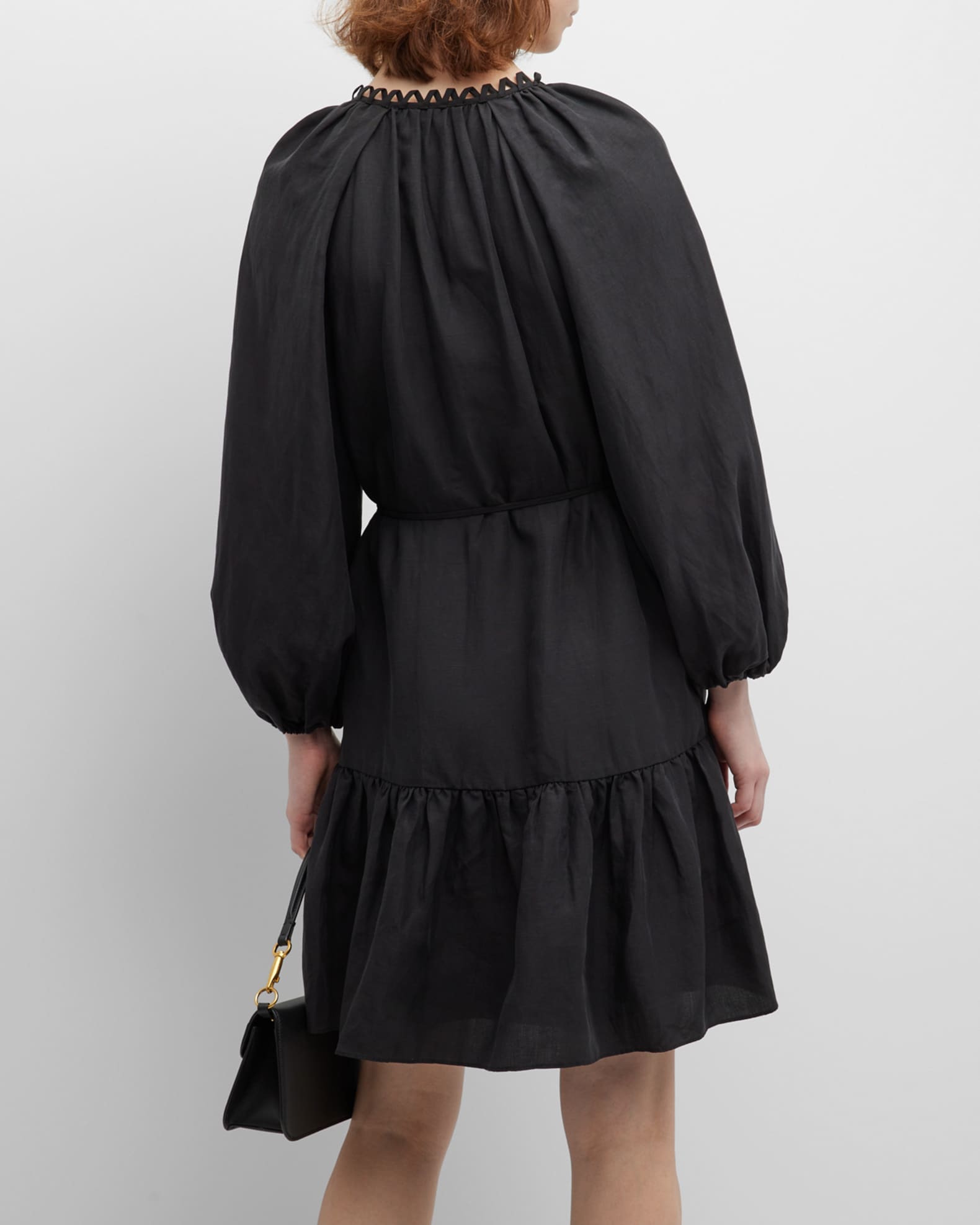Kobi Halperin Ruby Blouson-Sleeve Keyhole Linen Midi Dress | Neiman Marcus
