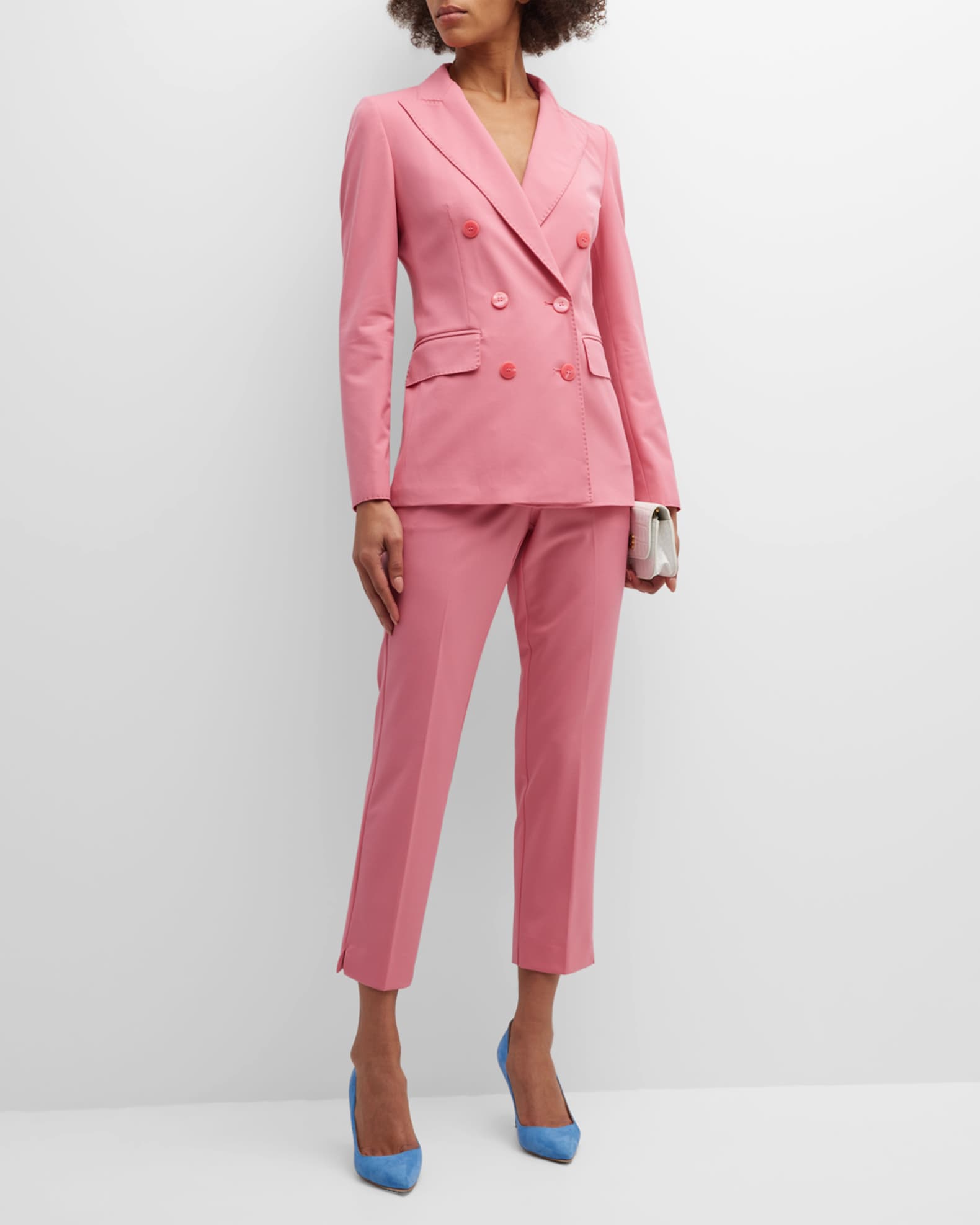 Marella Opaline Double-Breasted Pick Stitch Blazer | Neiman Marcus