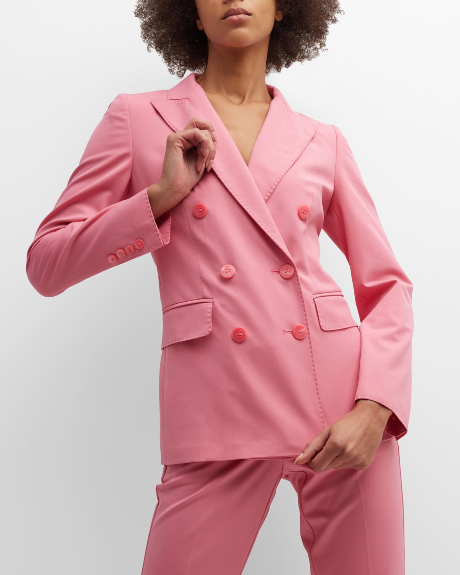 Marella Opaline Double-Breasted Pick Stitch Blazer | Neiman Marcus
