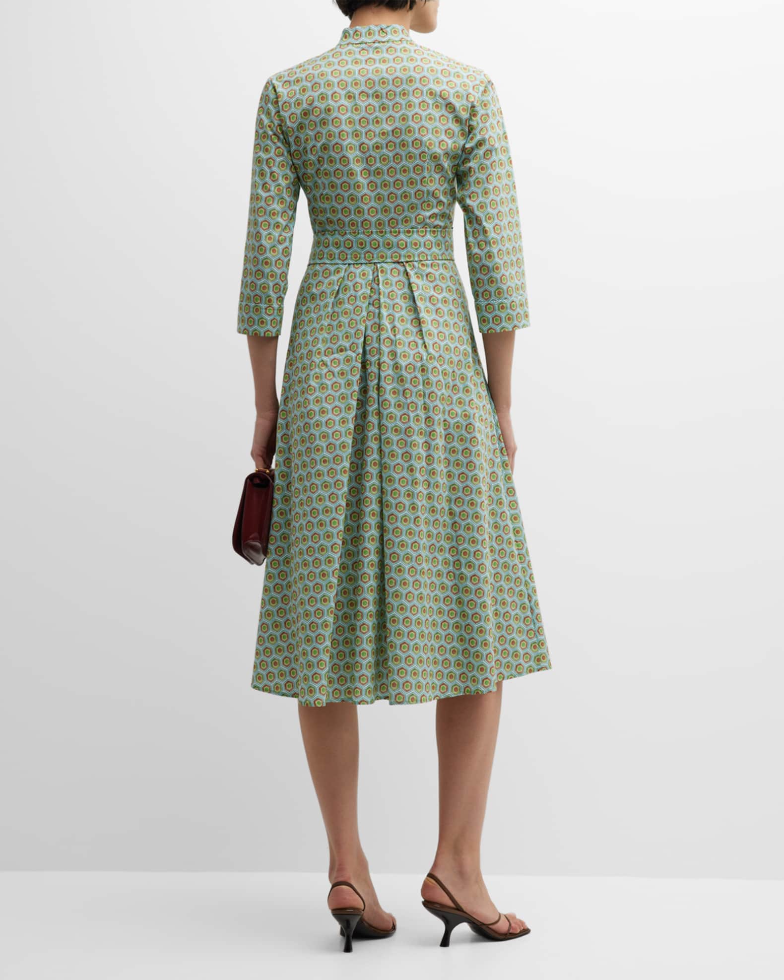 Marella Fernet Belted Geometric-Print Midi Shirtdress | Neiman Marcus