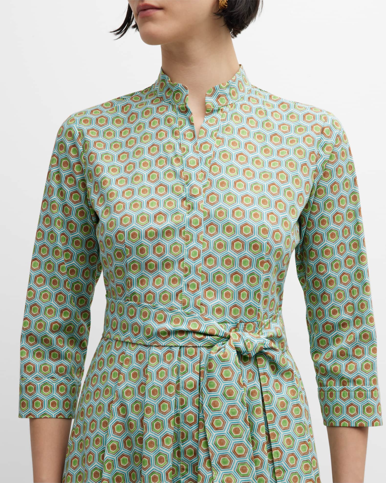 Marella Fernet Belted Geometric-Print Midi Shirtdress | Neiman Marcus