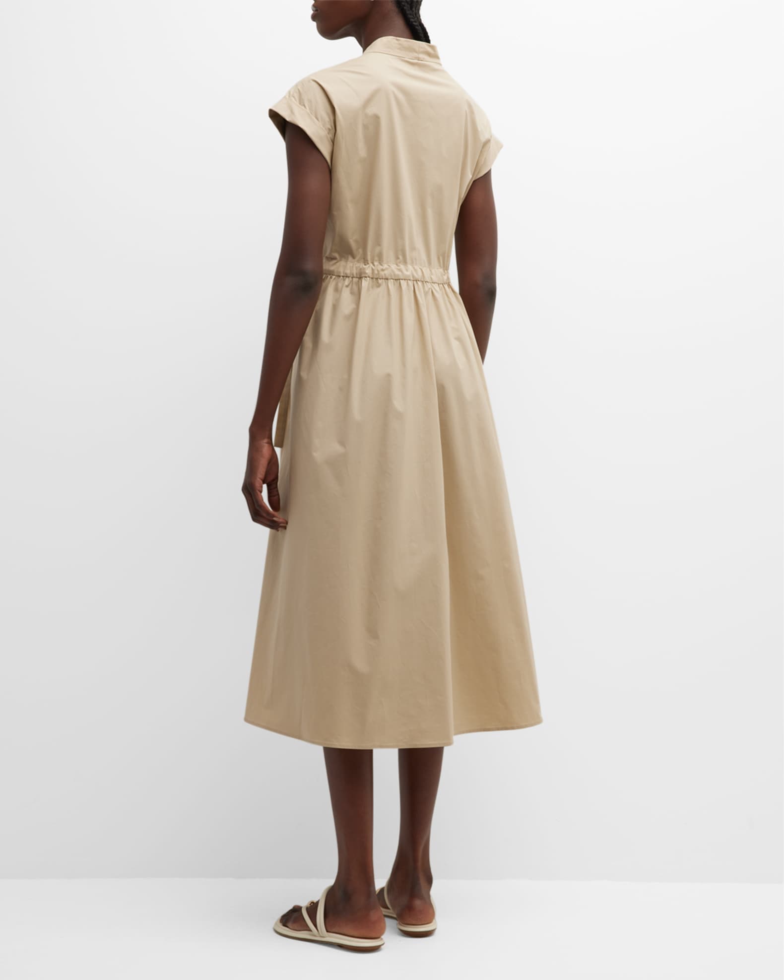 Marella Troupe Cap-Sleeve Drawstring Poplin Midi Dress | Neiman Marcus