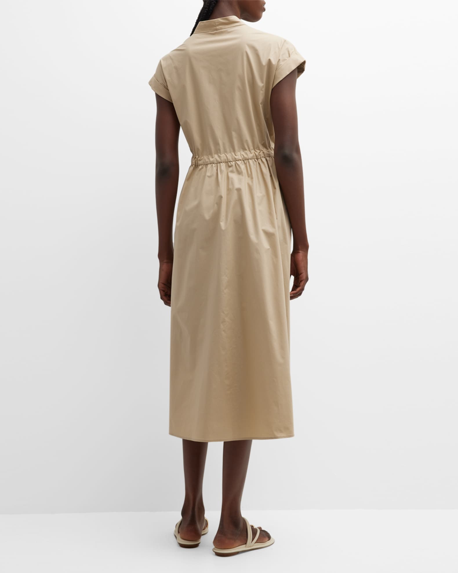 Marella Troupe Cap-Sleeve Drawstring Poplin Midi Dress | Neiman Marcus