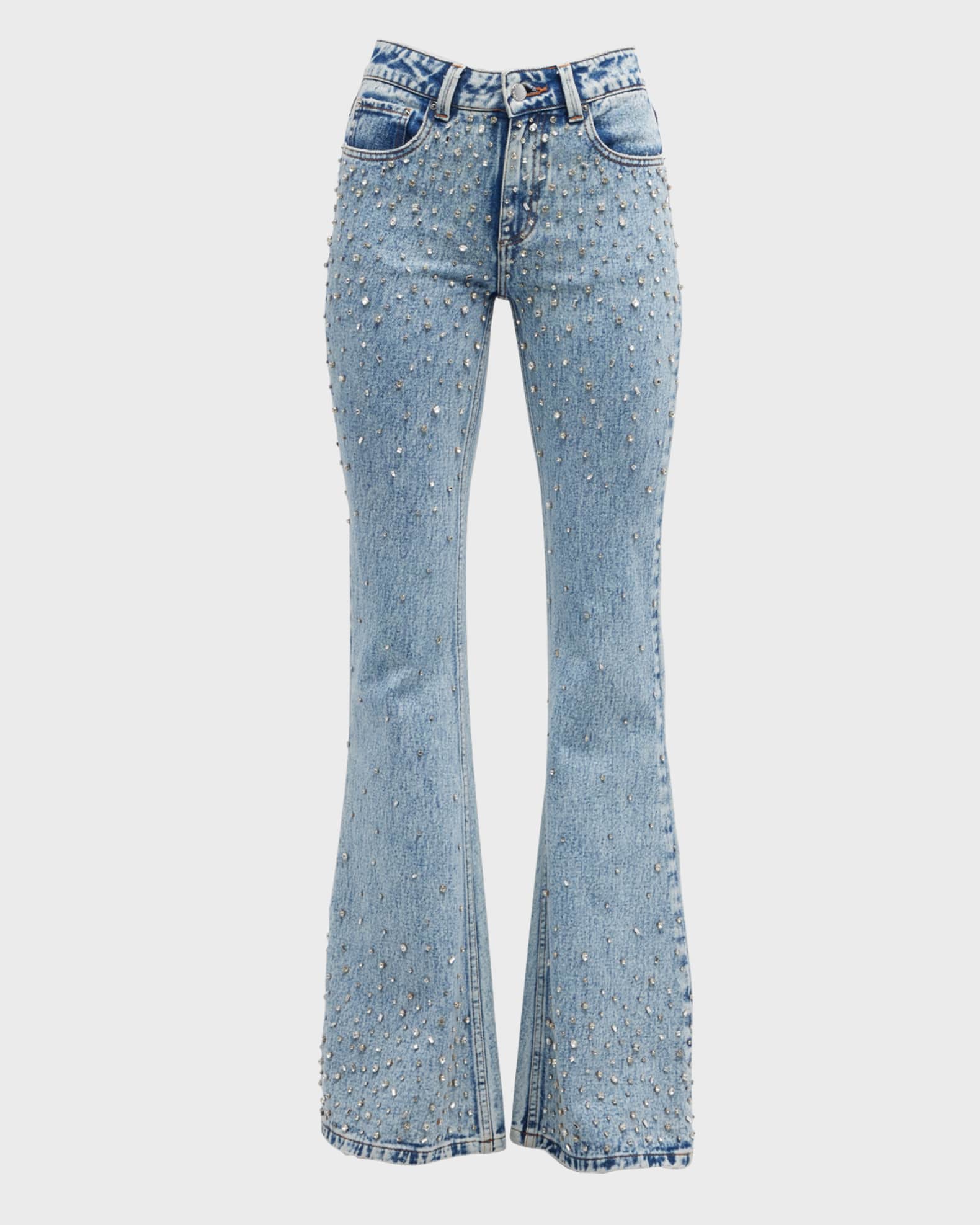 Retrofete Moore Crystal Mid-Rise Flare Denim Jeans | Neiman Marcus