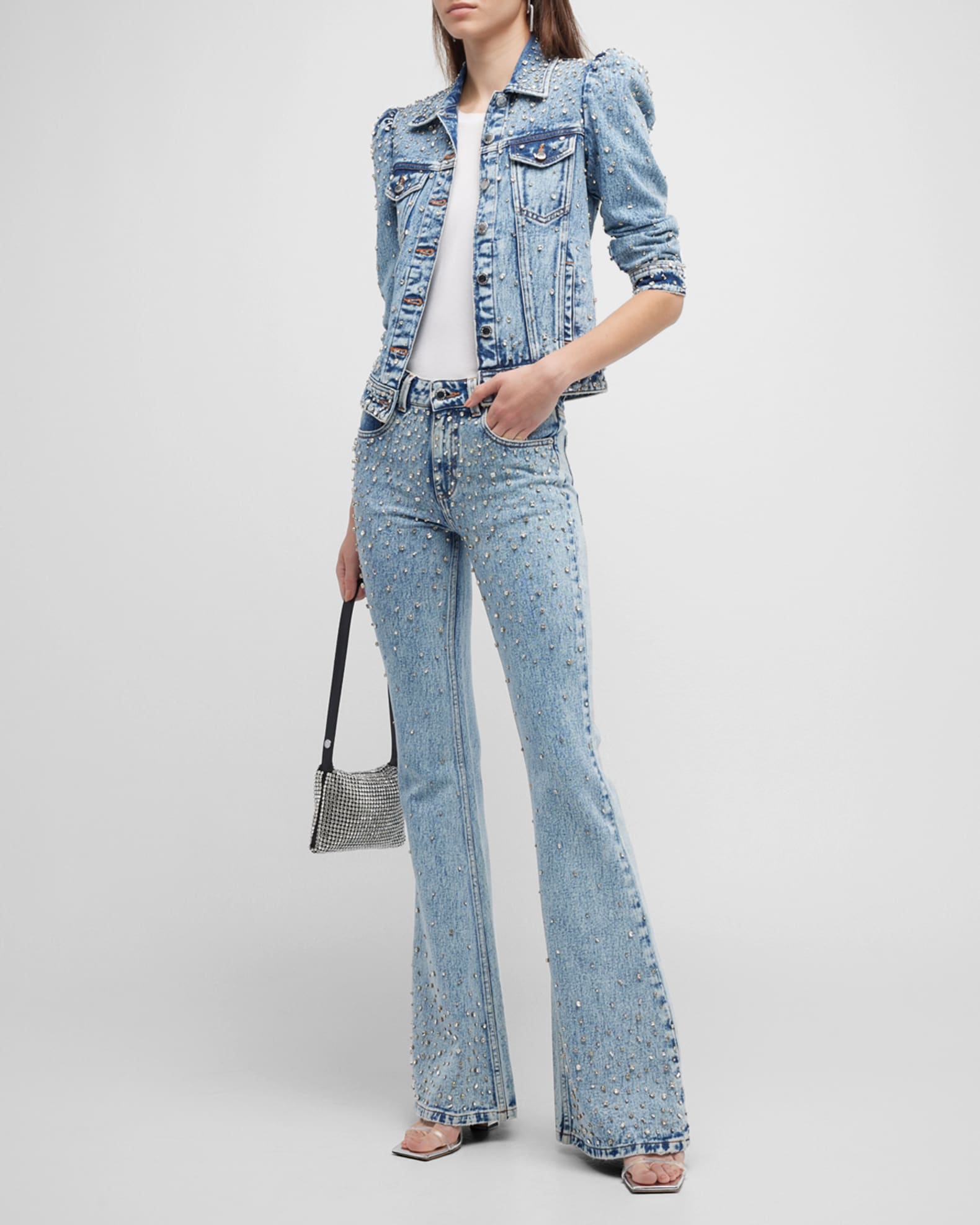 Retrofete Moore Crystal Mid-Rise Flare Denim Jeans | Neiman Marcus