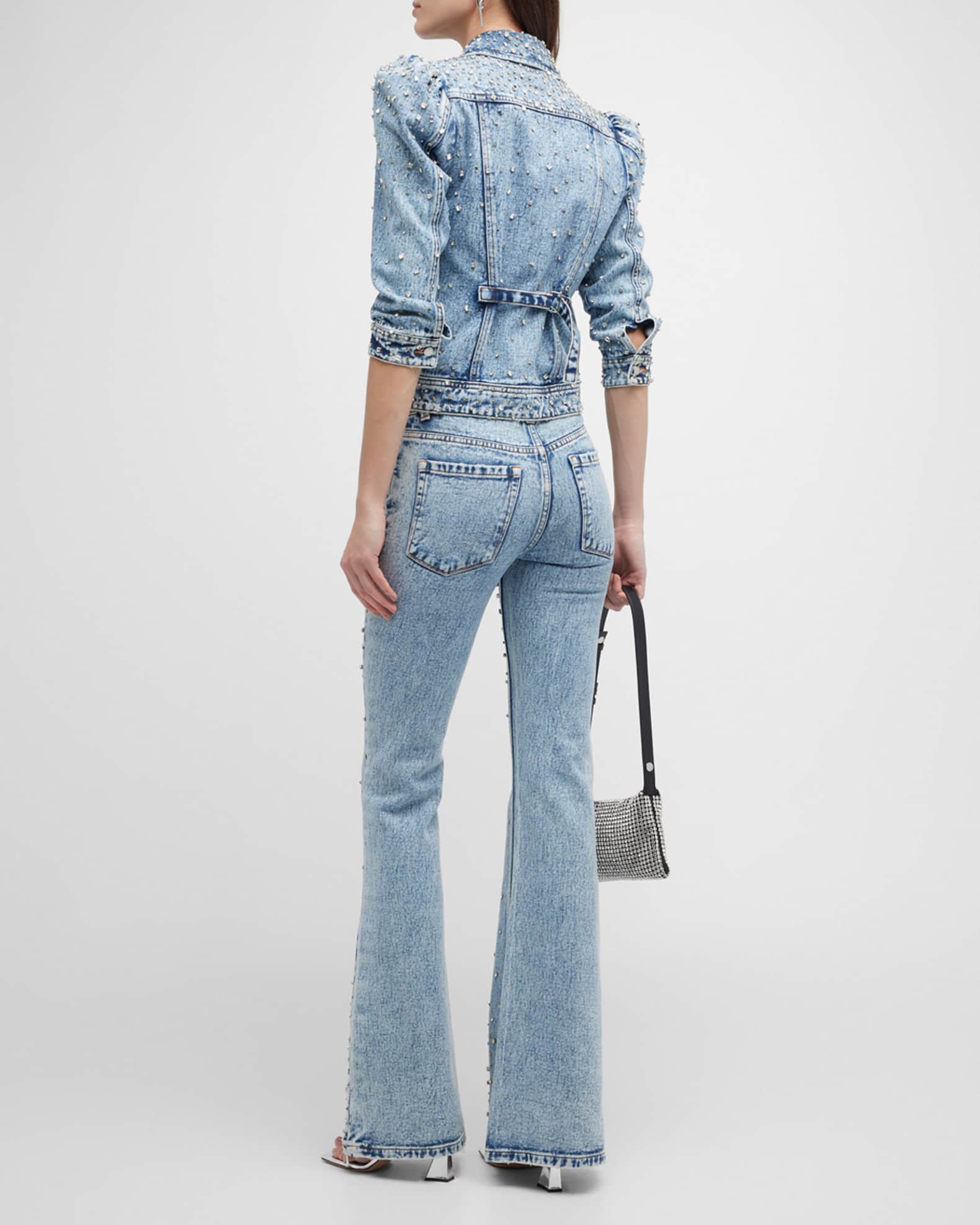 Retrofete Moore Crystal Mid-Rise Flare Denim Jeans | Neiman Marcus