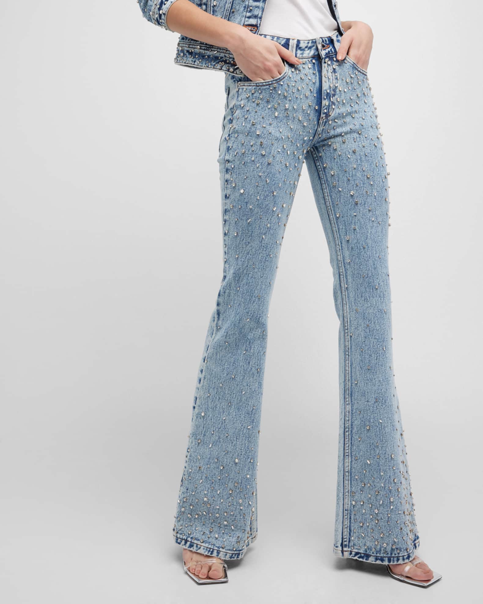 Retrofete Moore Crystal Mid-Rise Flare Denim Jeans | Neiman Marcus