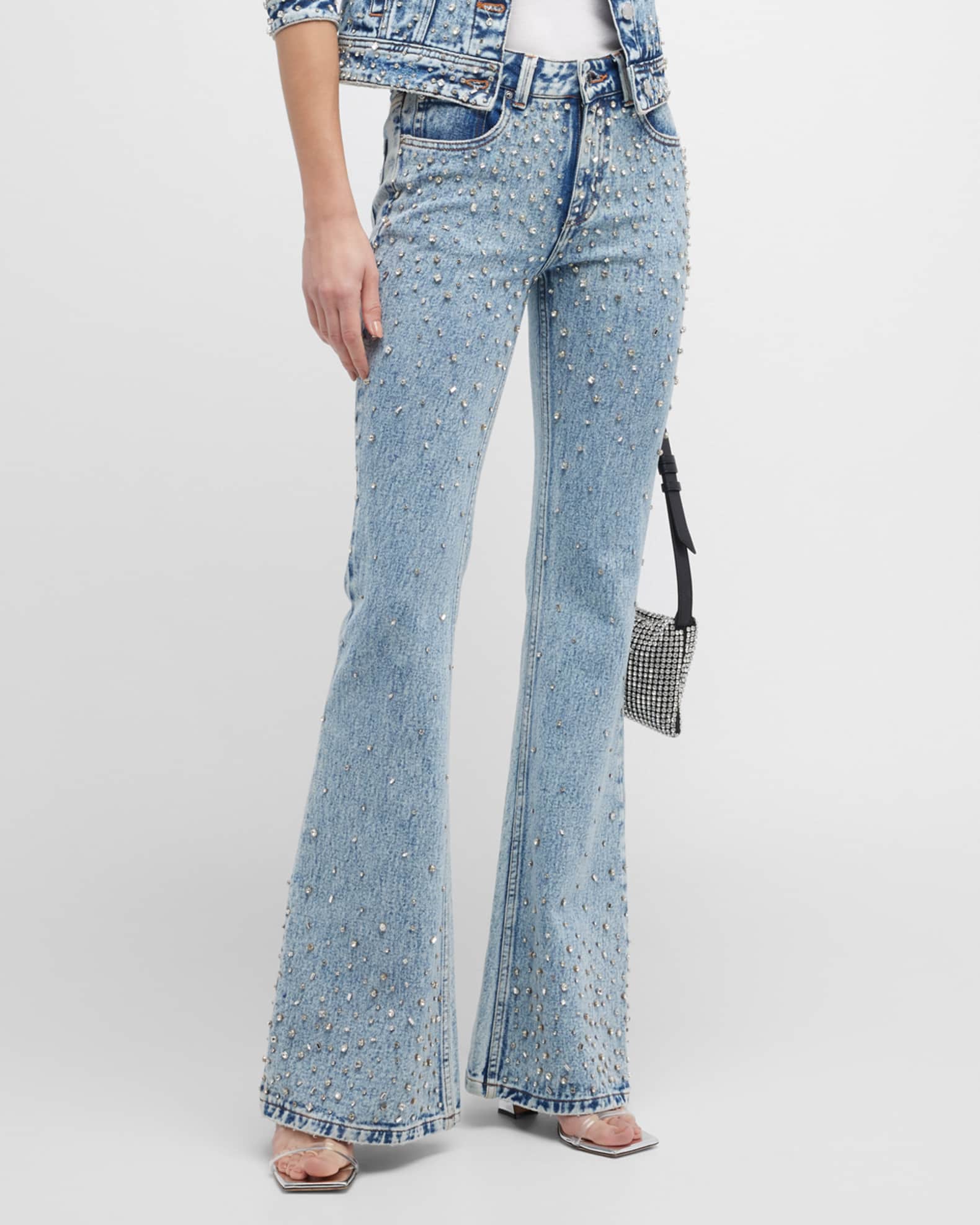 Retrofete Moore Crystal Mid-Rise Flare Denim Jeans | Neiman Marcus