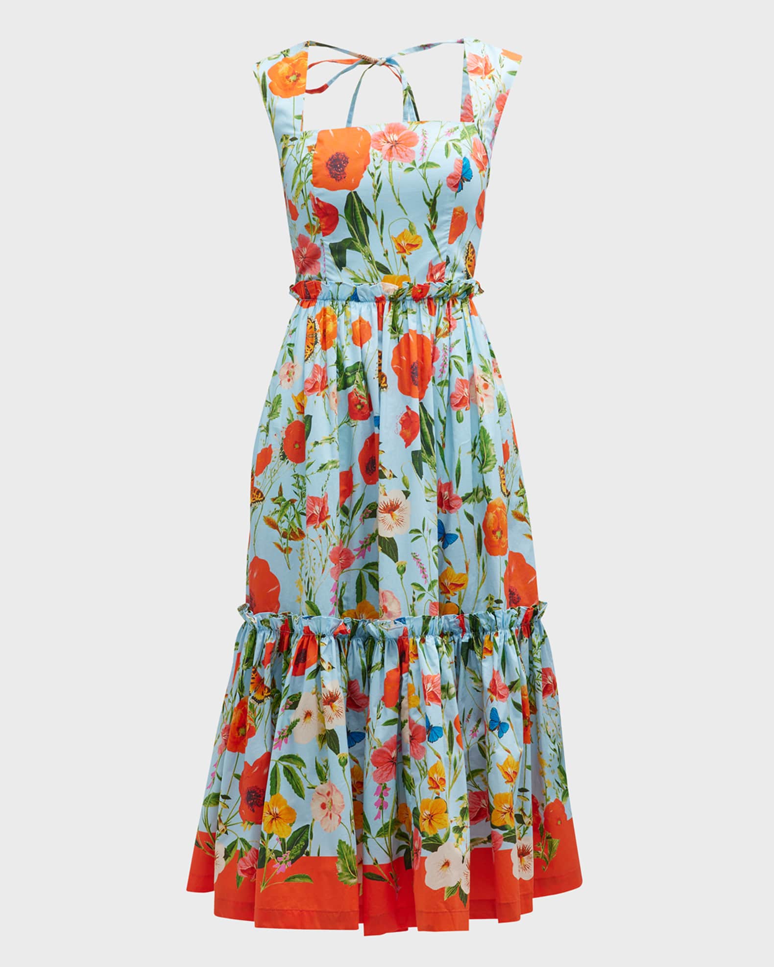Cara Cara Claire Floral Tie-Back Midi Dress | Neiman Marcus