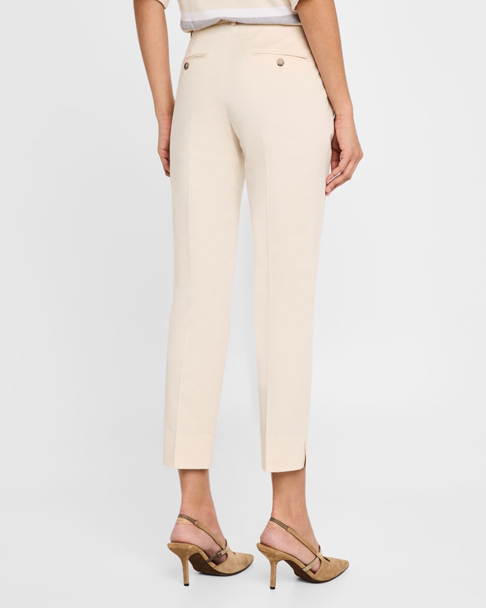 Peserico Cropped Side-Slit Cigarette Pants | Neiman Marcus