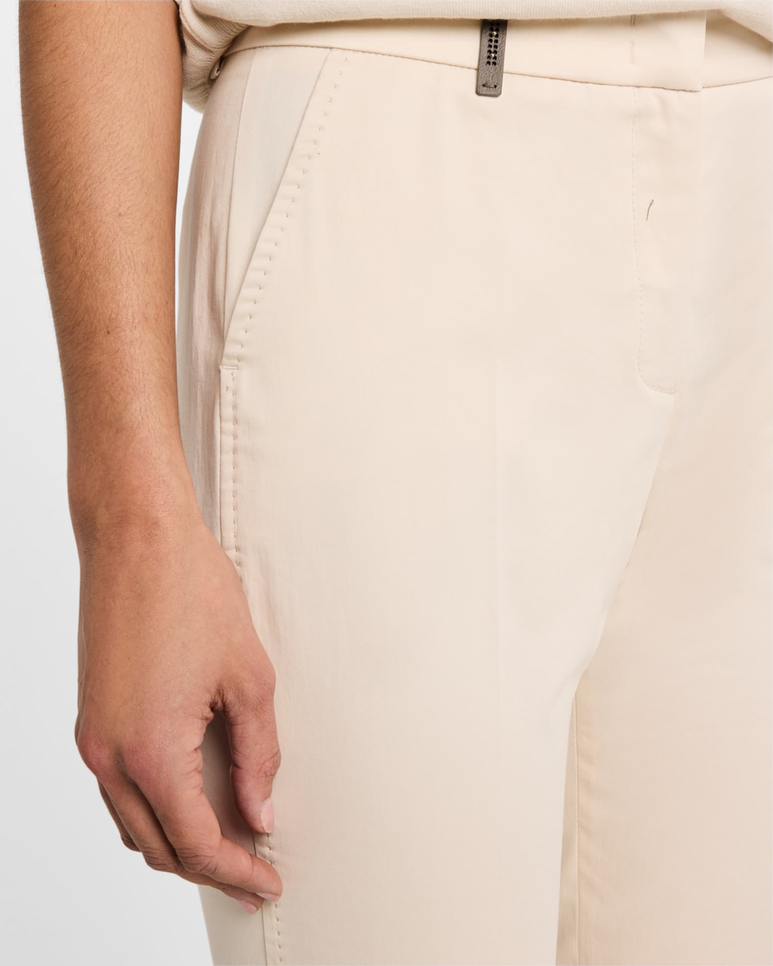 Peserico Cropped Side-Slit Cigarette Pants | Neiman Marcus