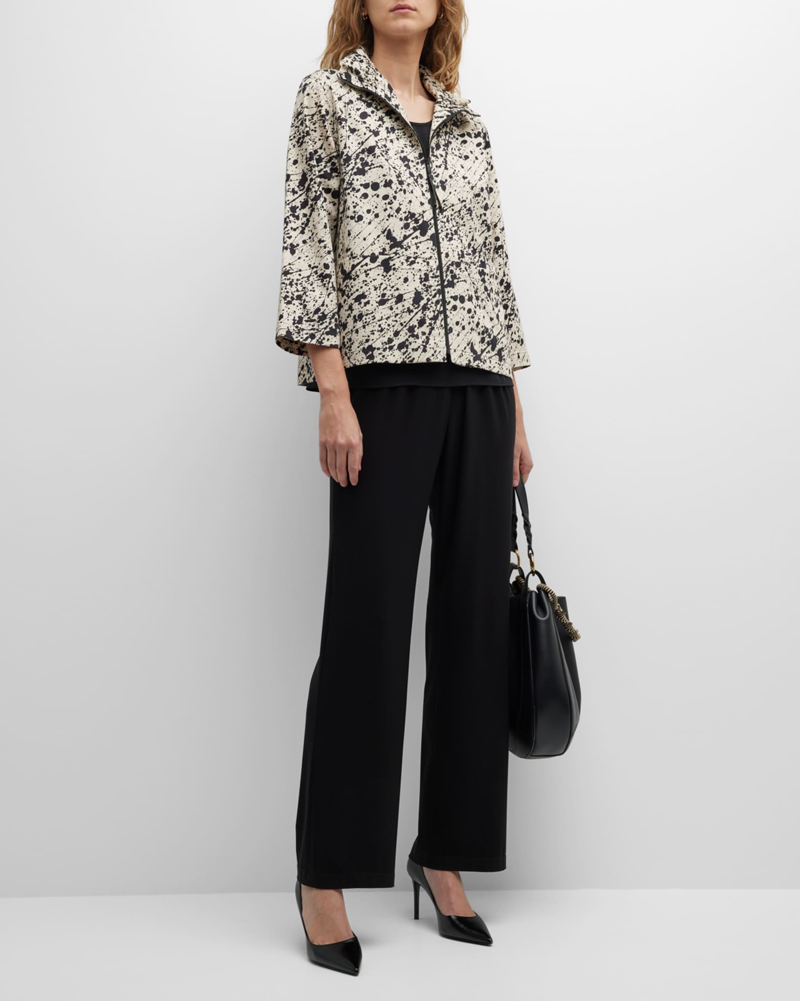 Caroline Rose Paint Splash Zip-Front Stretch Cotton Jacket | Neiman Marcus