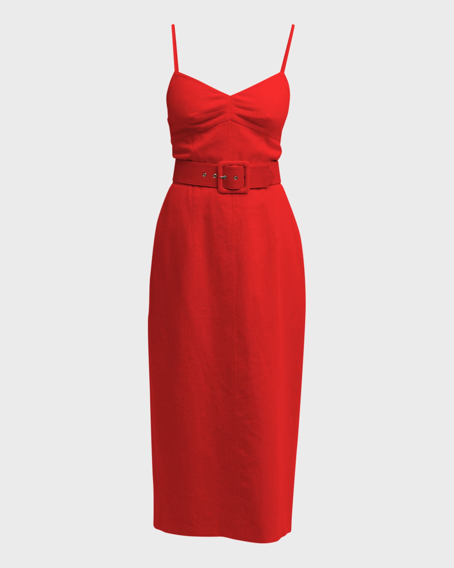 Halston Aryelle Sleeveless Belted Linen Midi Dress | Neiman Marcus