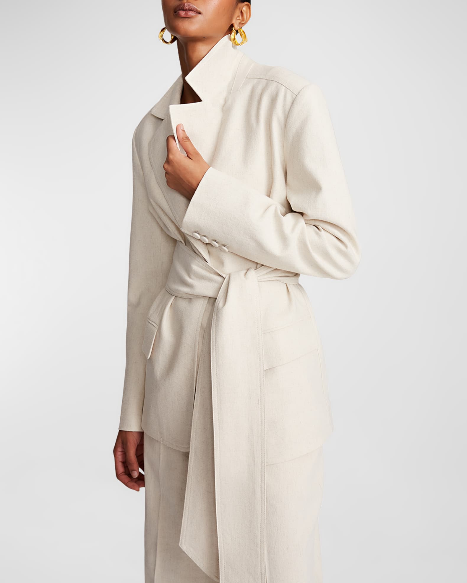 Halston Adley Belted Linen-Blend Wrap Jacket | Neiman Marcus