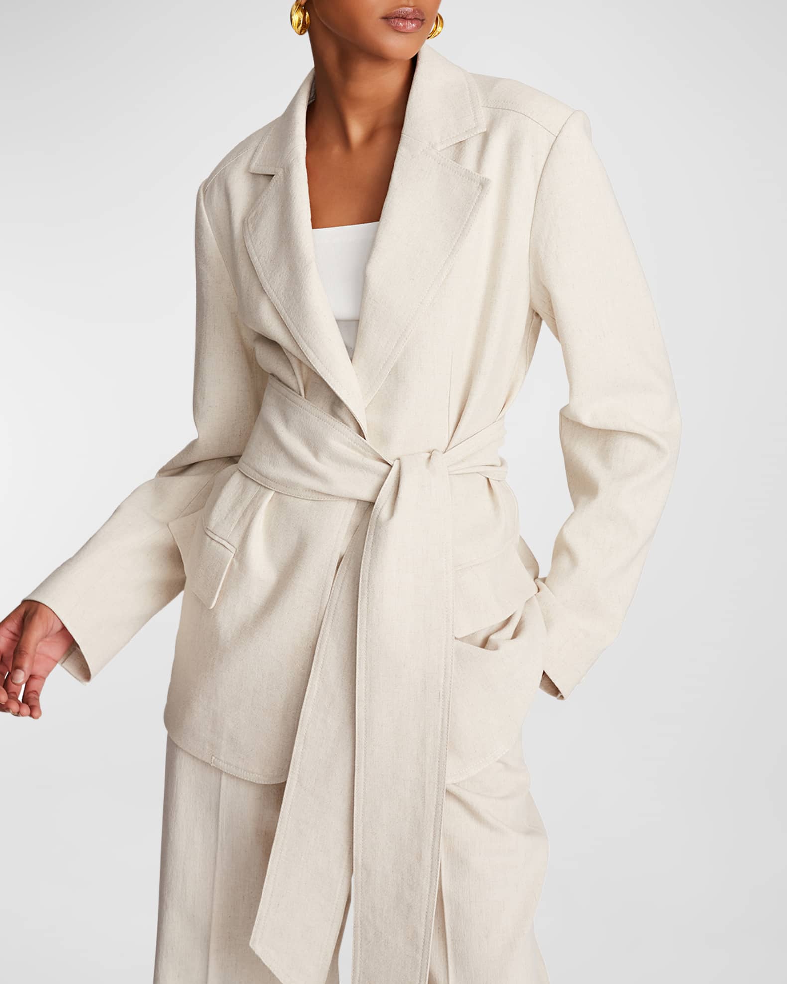 Halston Adley Belted Linen-Blend Wrap Jacket | Neiman Marcus