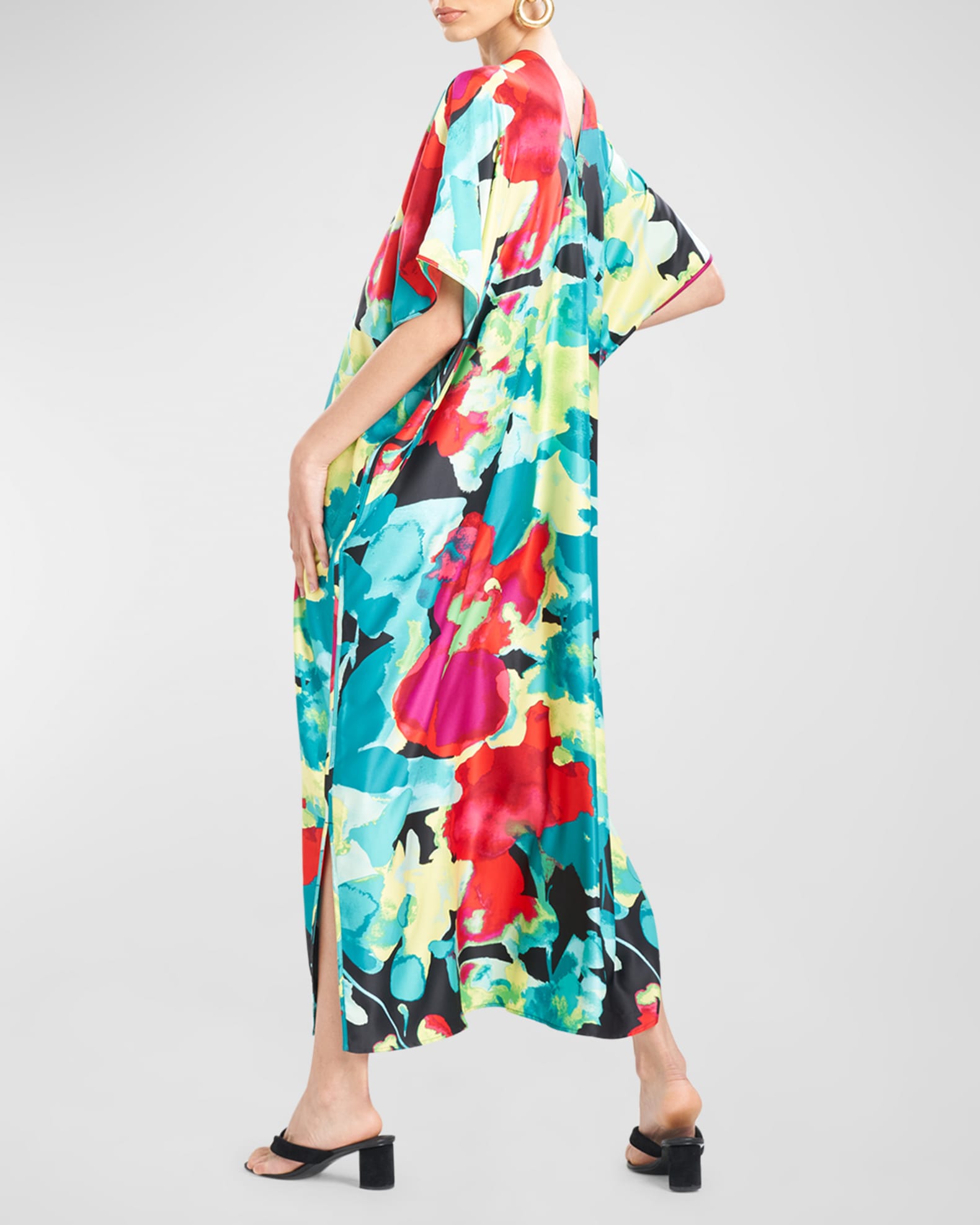 Natori Suisai Satin Windowpane Caftan | Neiman Marcus