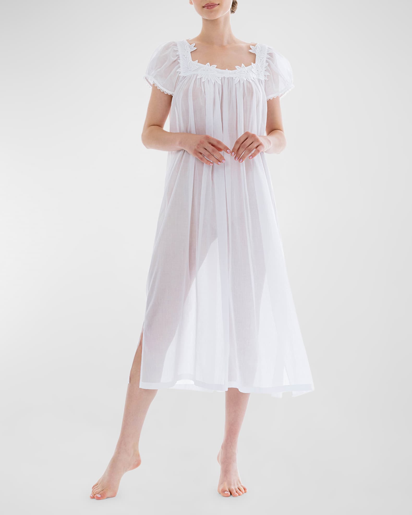 Celestine Florence 2 Ruched Lace-Trim Cotton Nightgown | Neiman Marcus