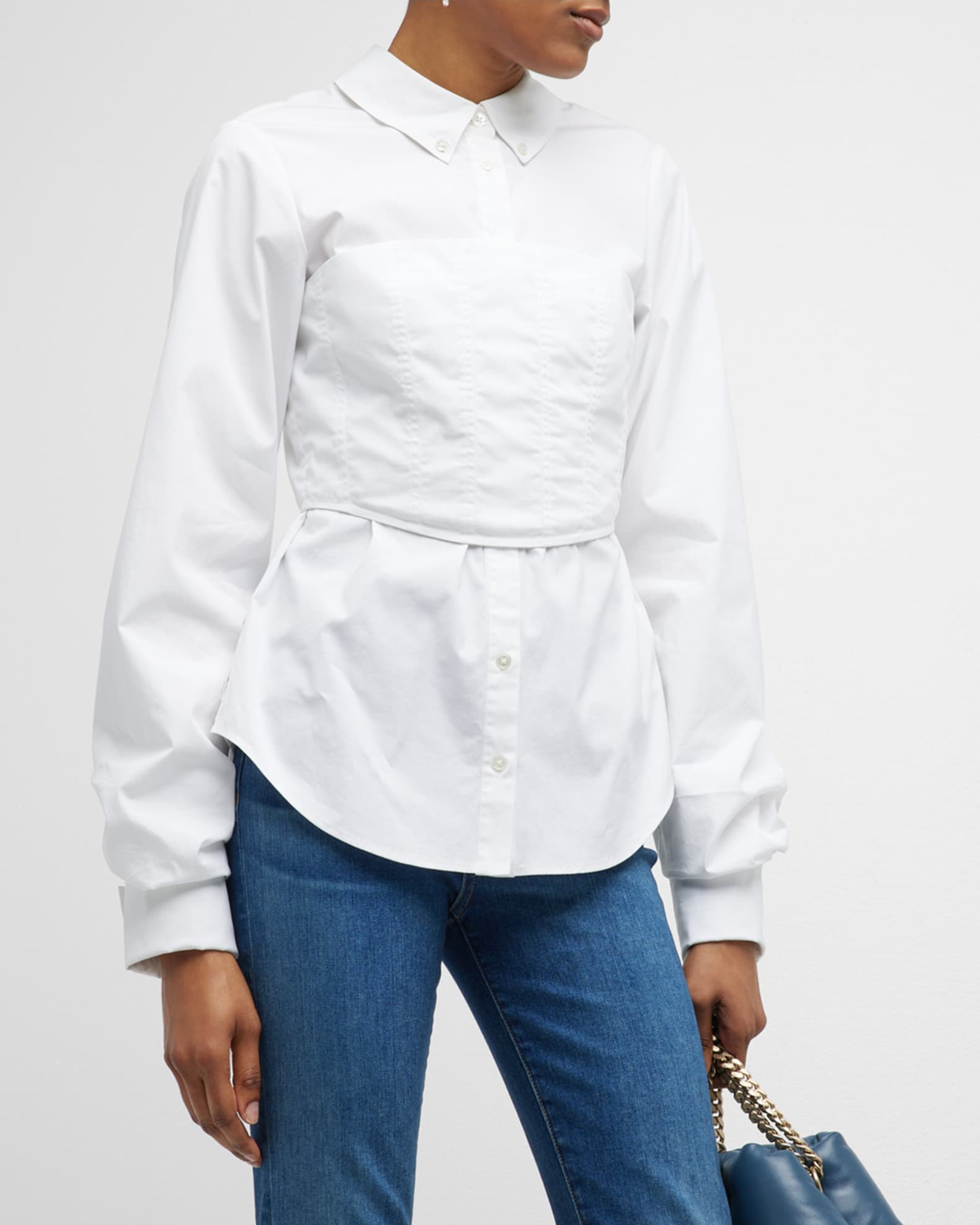 Veronica Beard Keora Layered Bustier Button-Front Top | Neiman Marcus