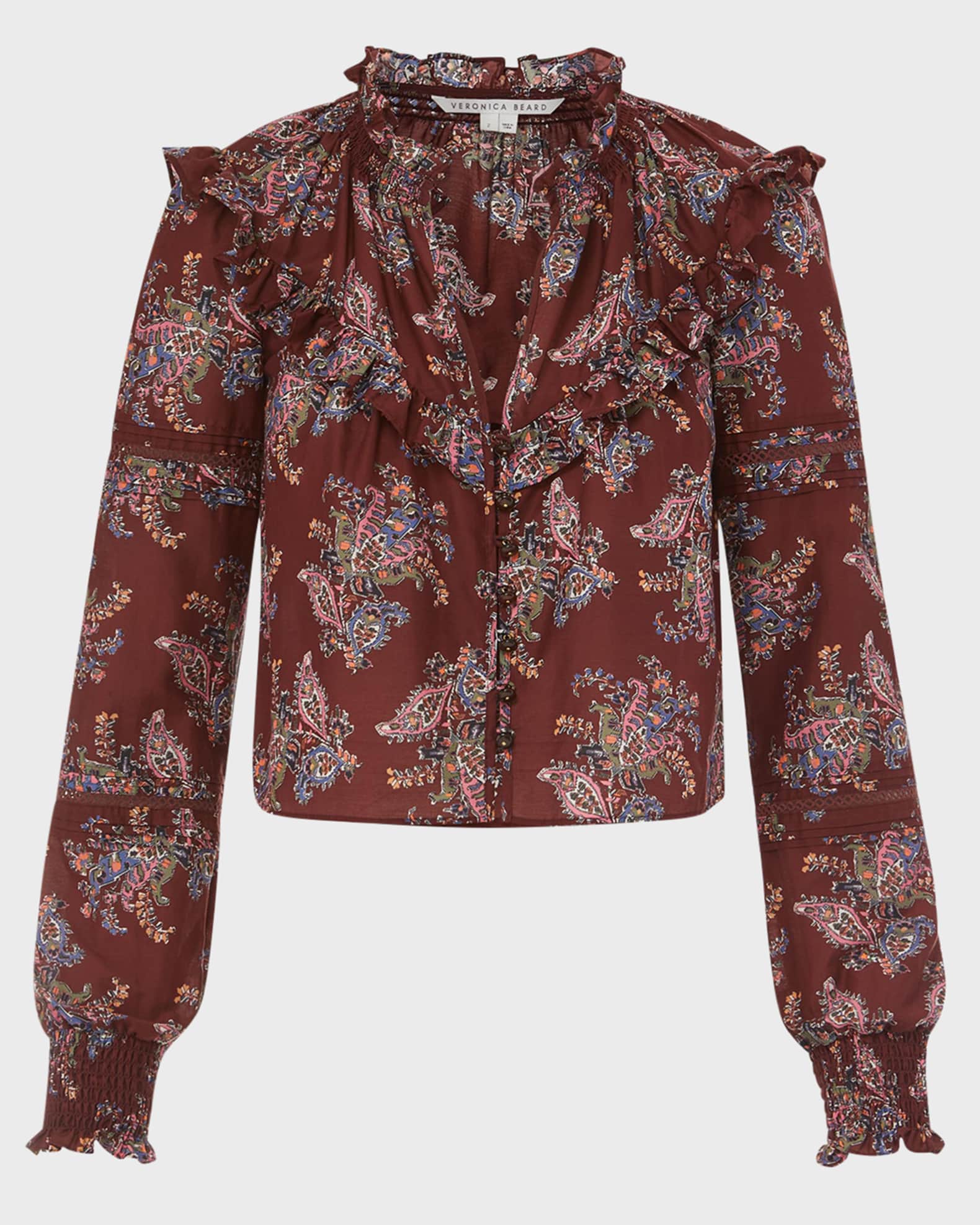 Veronica Beard Hopkins Printed Long Sleeve Ruffle Blouse | Neiman Marcus