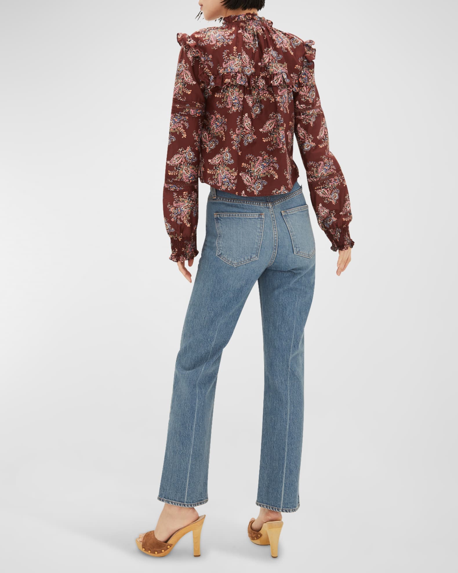 Veronica Beard Hopkins Printed Long Sleeve Ruffle Blouse | Neiman Marcus