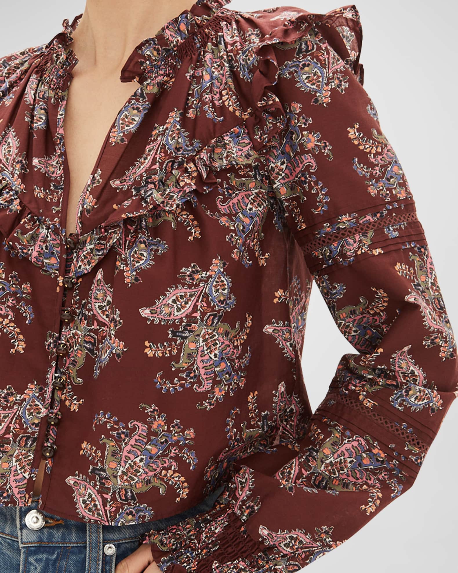 Veronica Beard Hopkins Printed Long Sleeve Ruffle Blouse | Neiman Marcus
