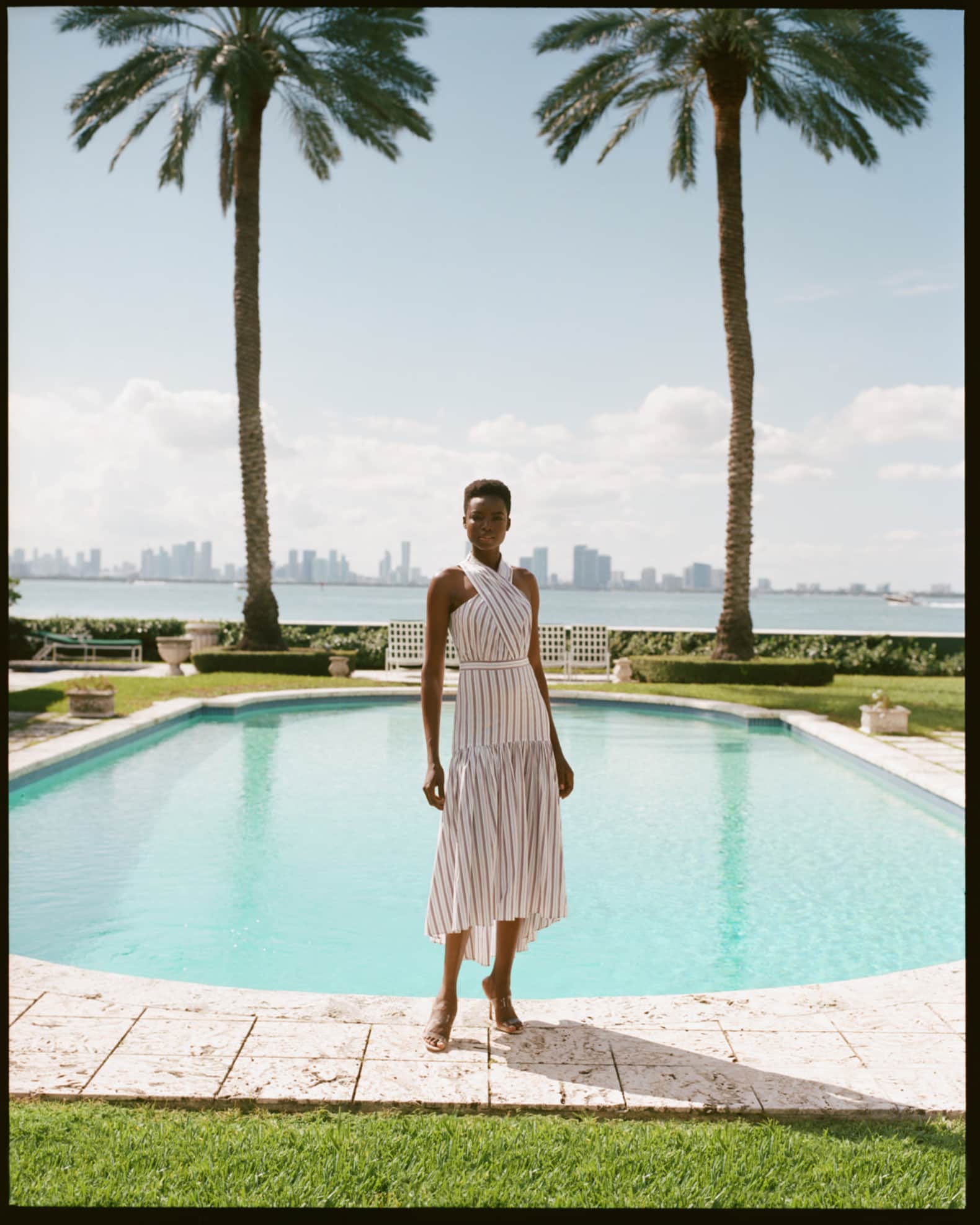 Veronica Beard Radley Striped Halter Midi Dress | Neiman Marcus