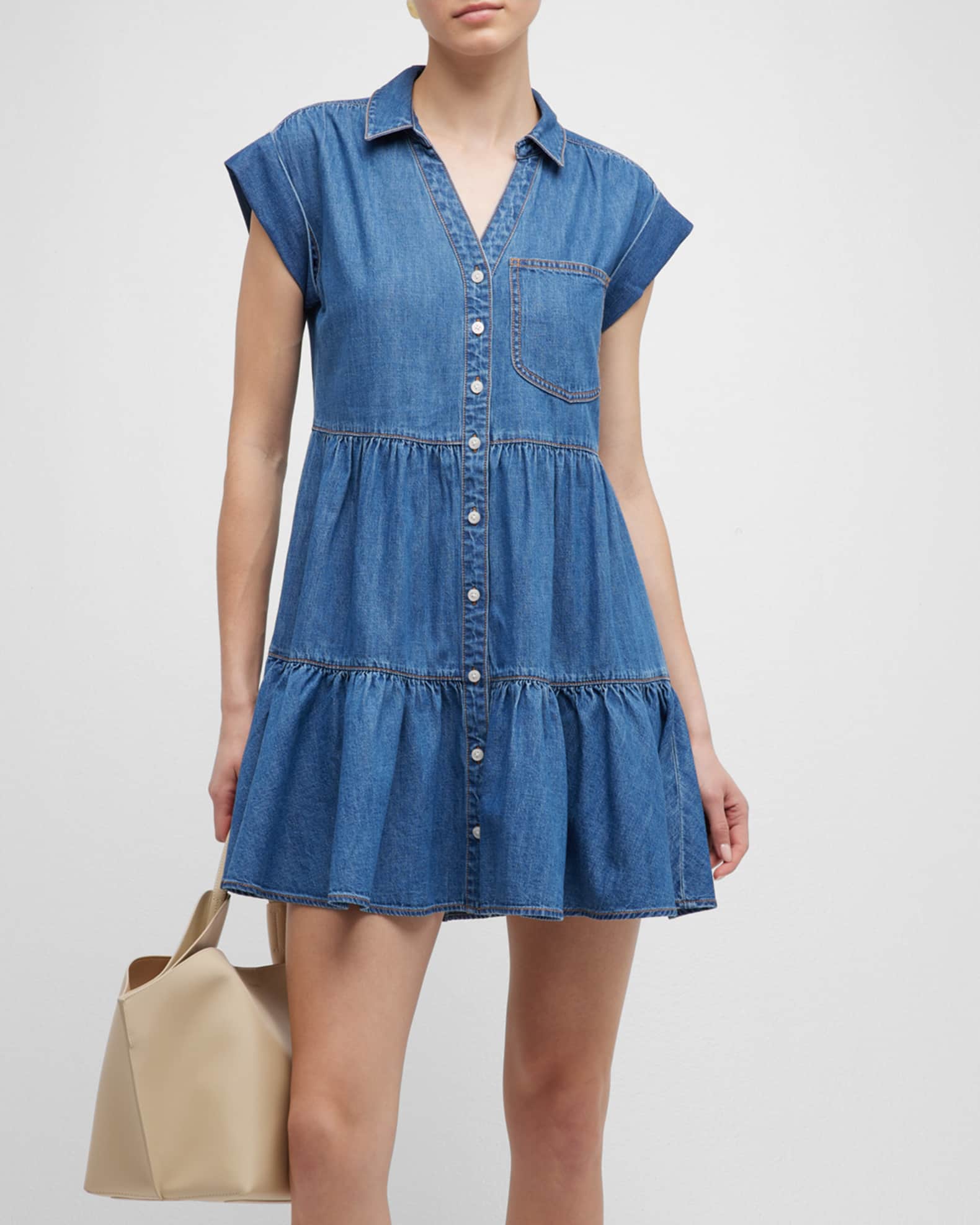 Veronica Beard Jeans Trisha Denim Button-Front Mini Dress | Neiman Marcus