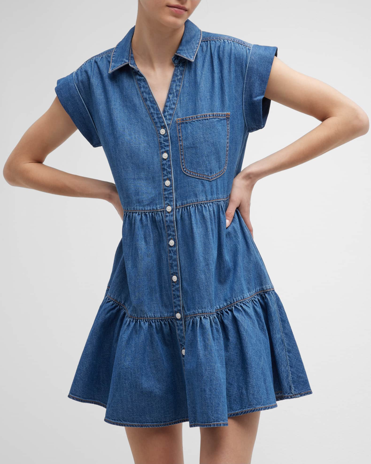Veronica Beard Jeans Trisha Denim Button-Front Mini Dress | Neiman Marcus