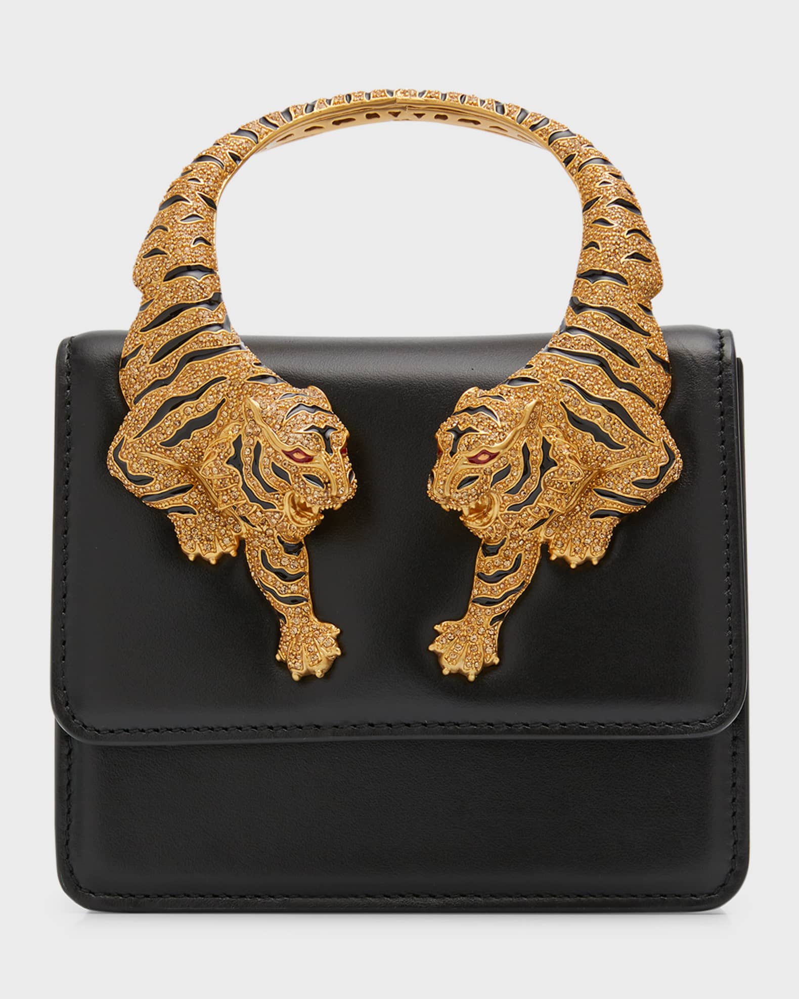 Roberto Cavalli Small Tiger Leather Top-Handle Bag | Neiman Marcus